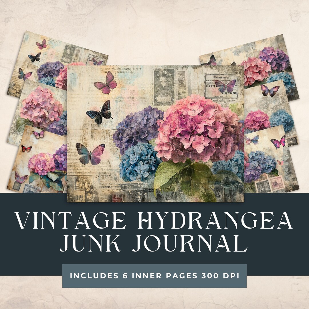 Vintage Hydrangea Junk Journal | Shabby Chic Junk Journal | Vintage ...