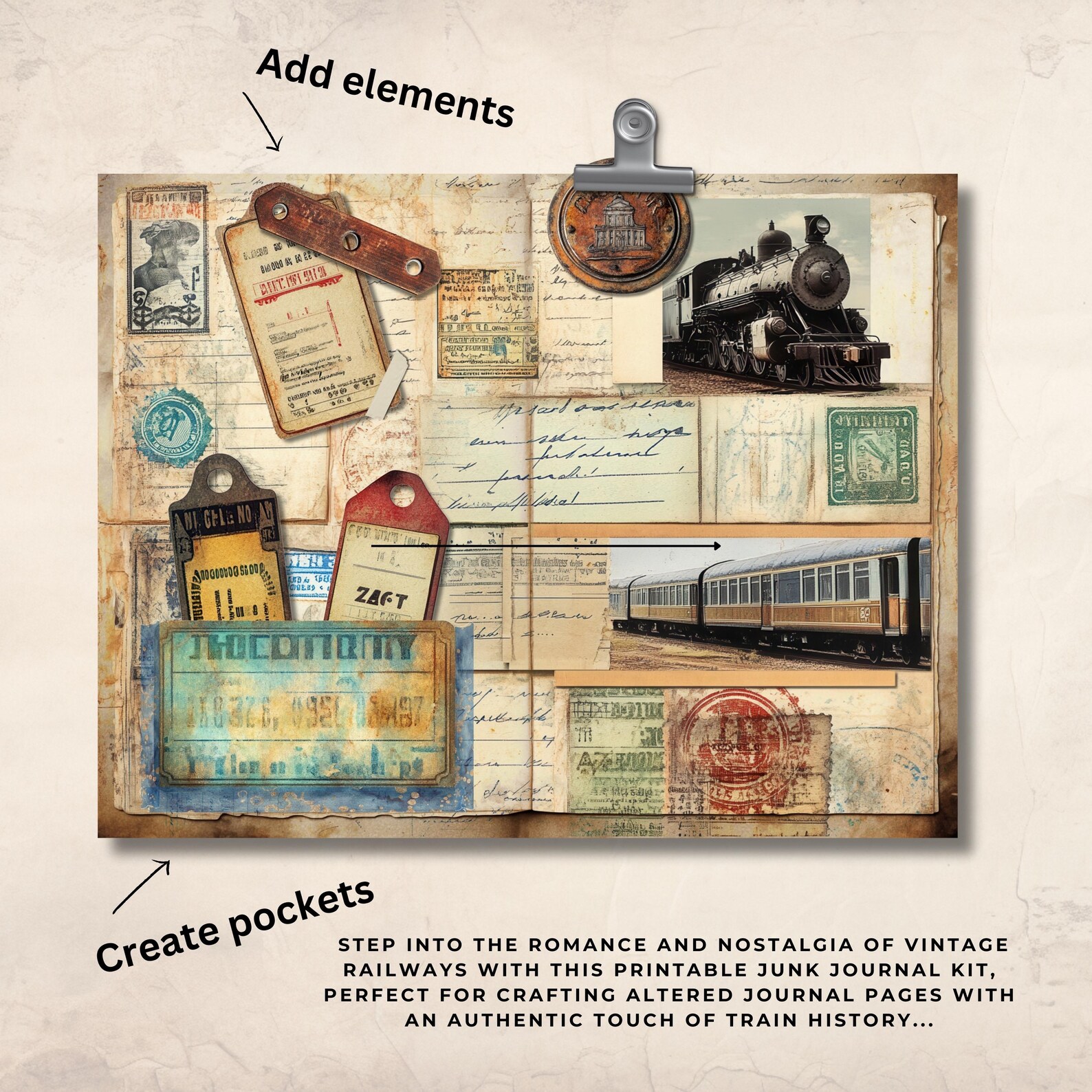 Vintage Train Junk Journal Kit | Railway Memories Printable Ephemera ...