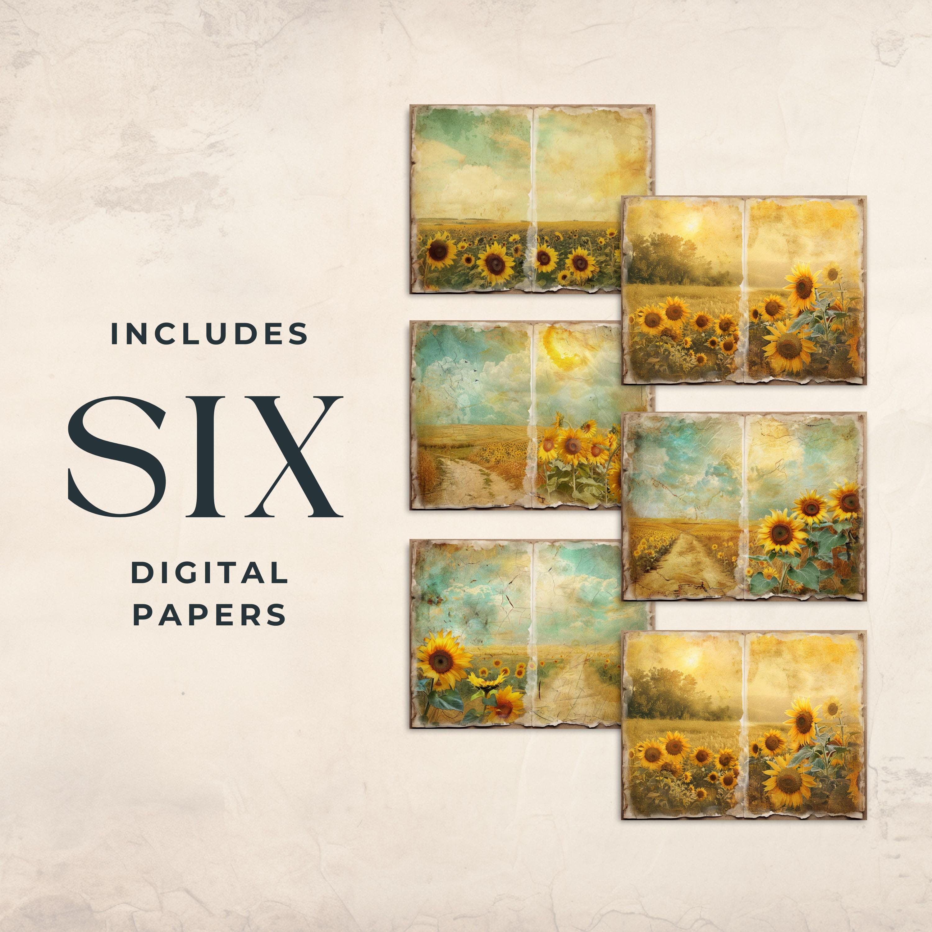 Sunflowers Digital Collage Sheet | Floral Journal Paper | Sunflowers ...