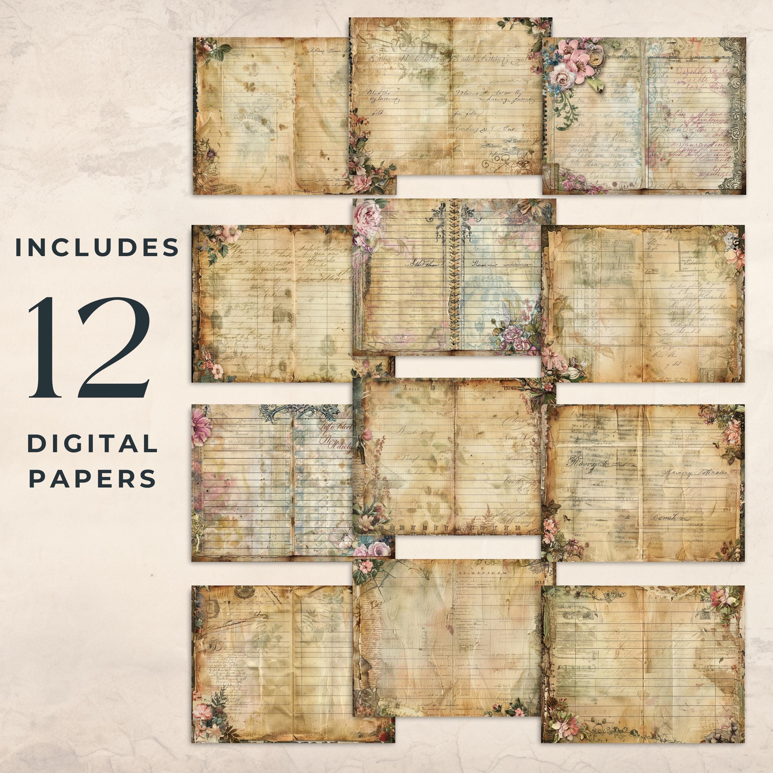 Vintage Notebook Junk Journal Kit Vintage Lined Papers Old Papers ...