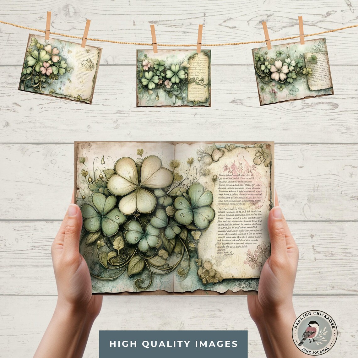 Shabby Chic Shamrock Junk Journal Pages | St Patrick's Day Junk Journal ...