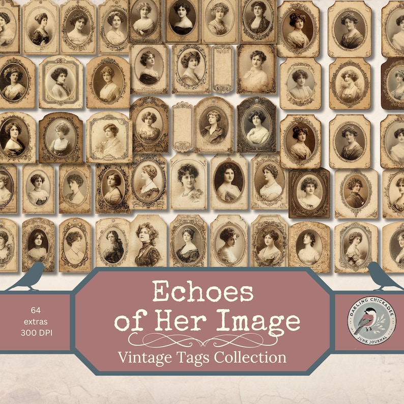 Echoes of Her Image Tags | 96 Printable Portraits for Junk Journals ...