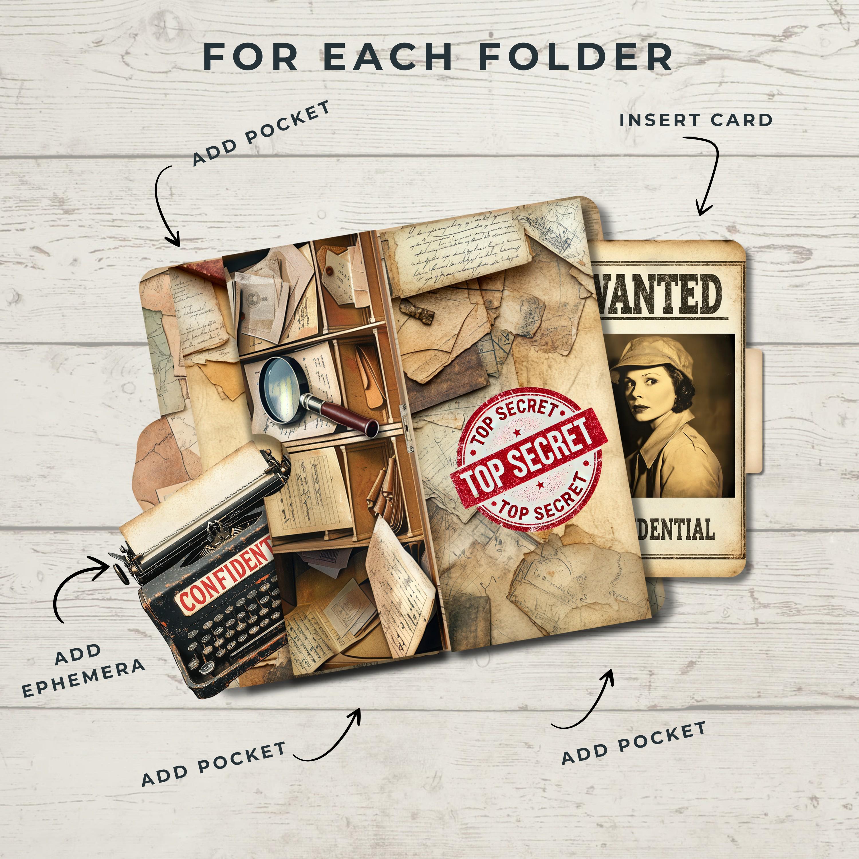 Detective Files Folders Junk Journal | Mystery Case File Pocket ...