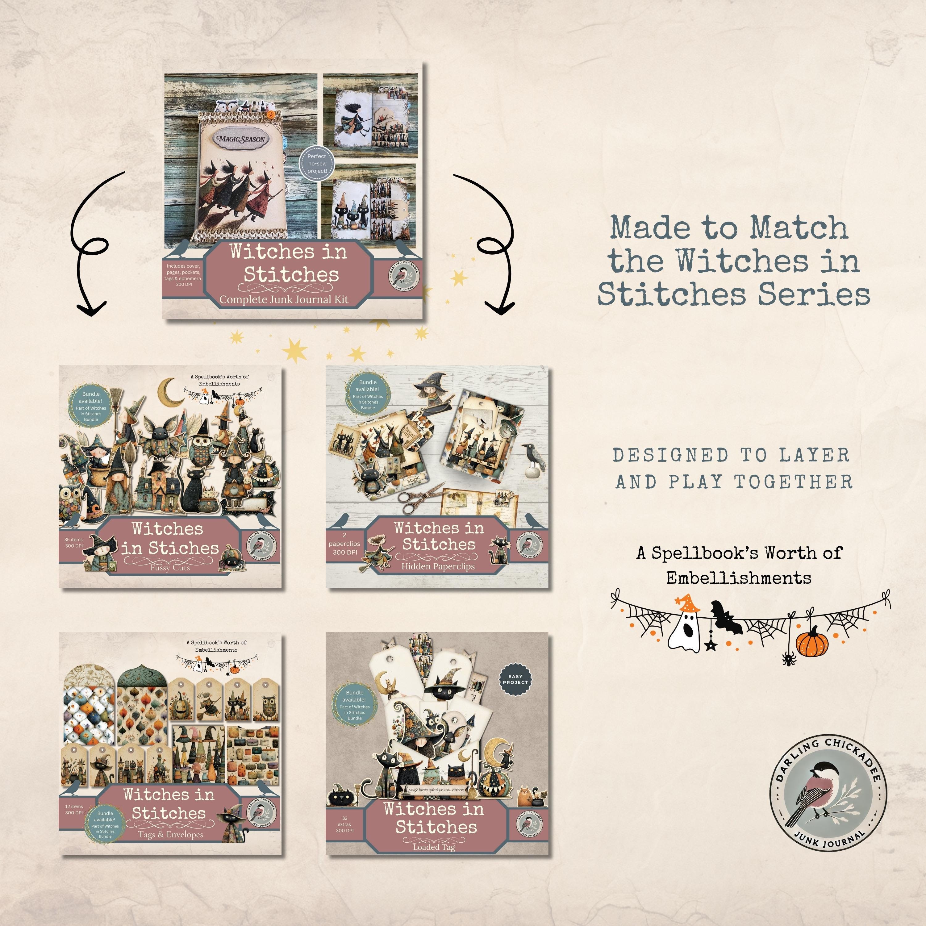 Witches in Stitches Junk Journal Kit | Halloween Printable Journal ...