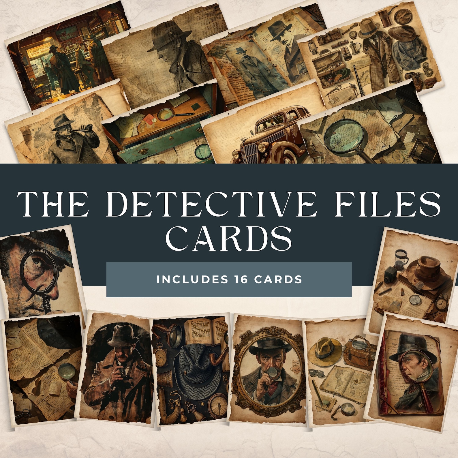 Detective Junk Journal Cards | Digital Scrapbook Paper Kit | Detective ...