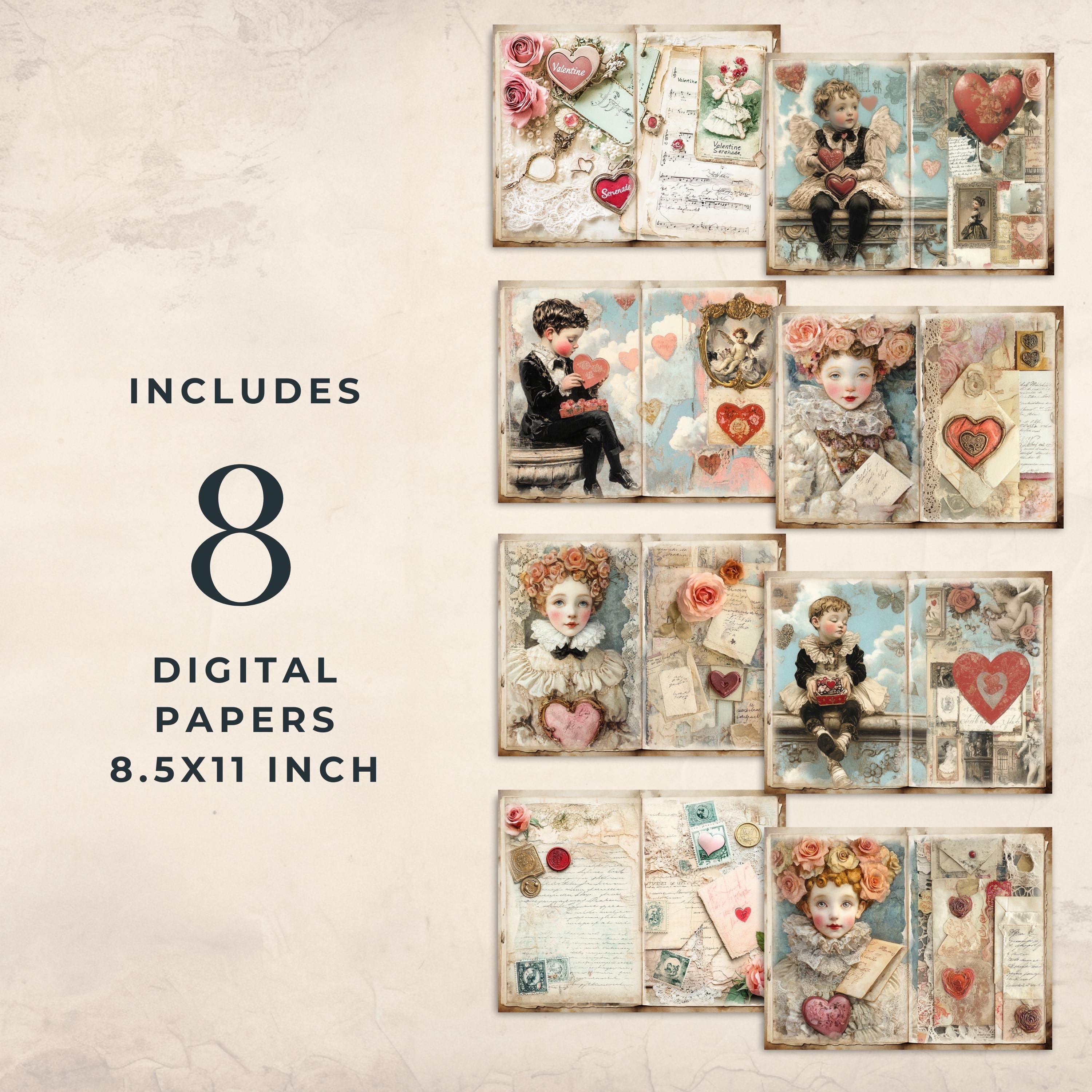 Love Valentine Junk Journal Pages | Victorian Valentines Hearts ...