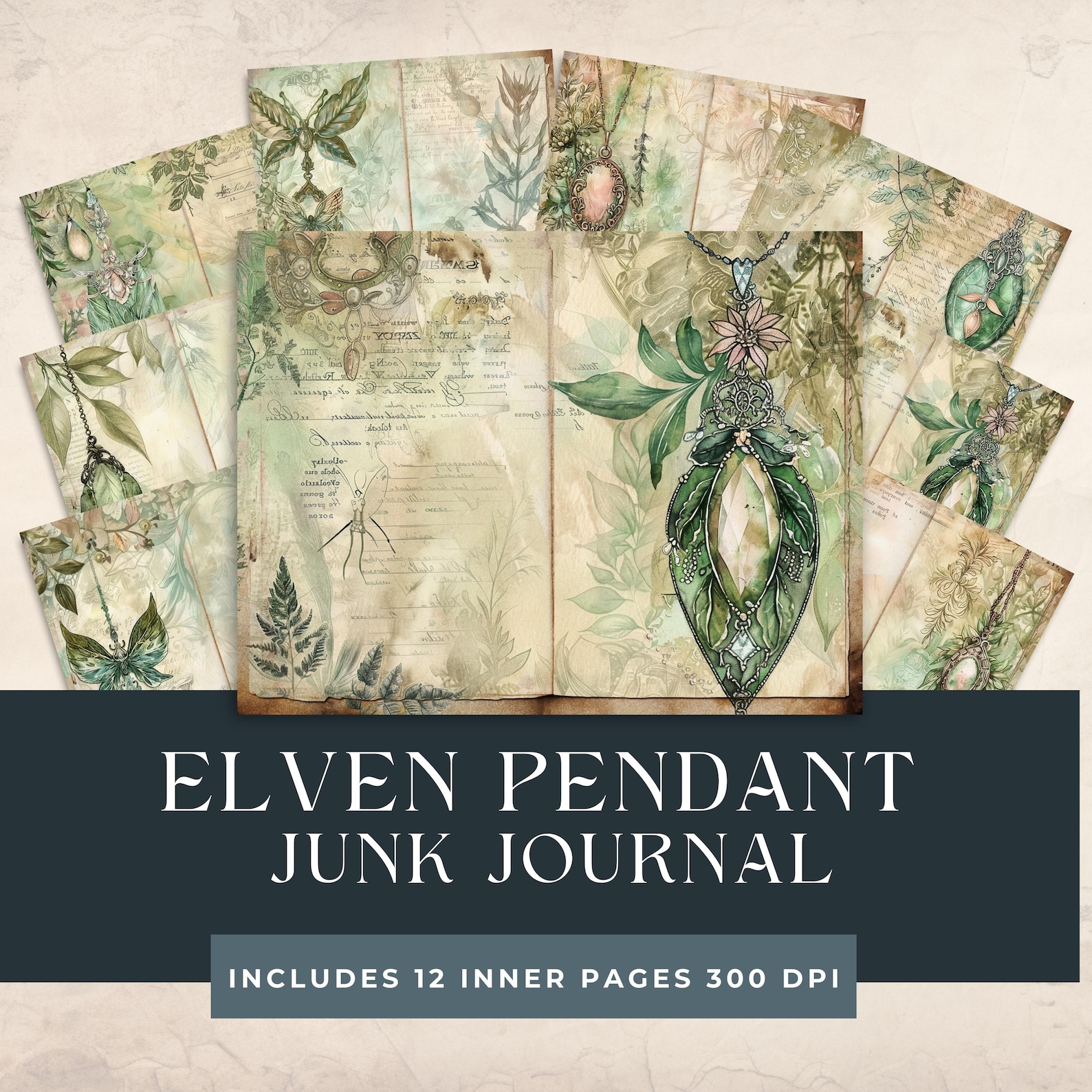 Elven Pendant Junk Journal | Elven Forest Printable Pages | Magic ...