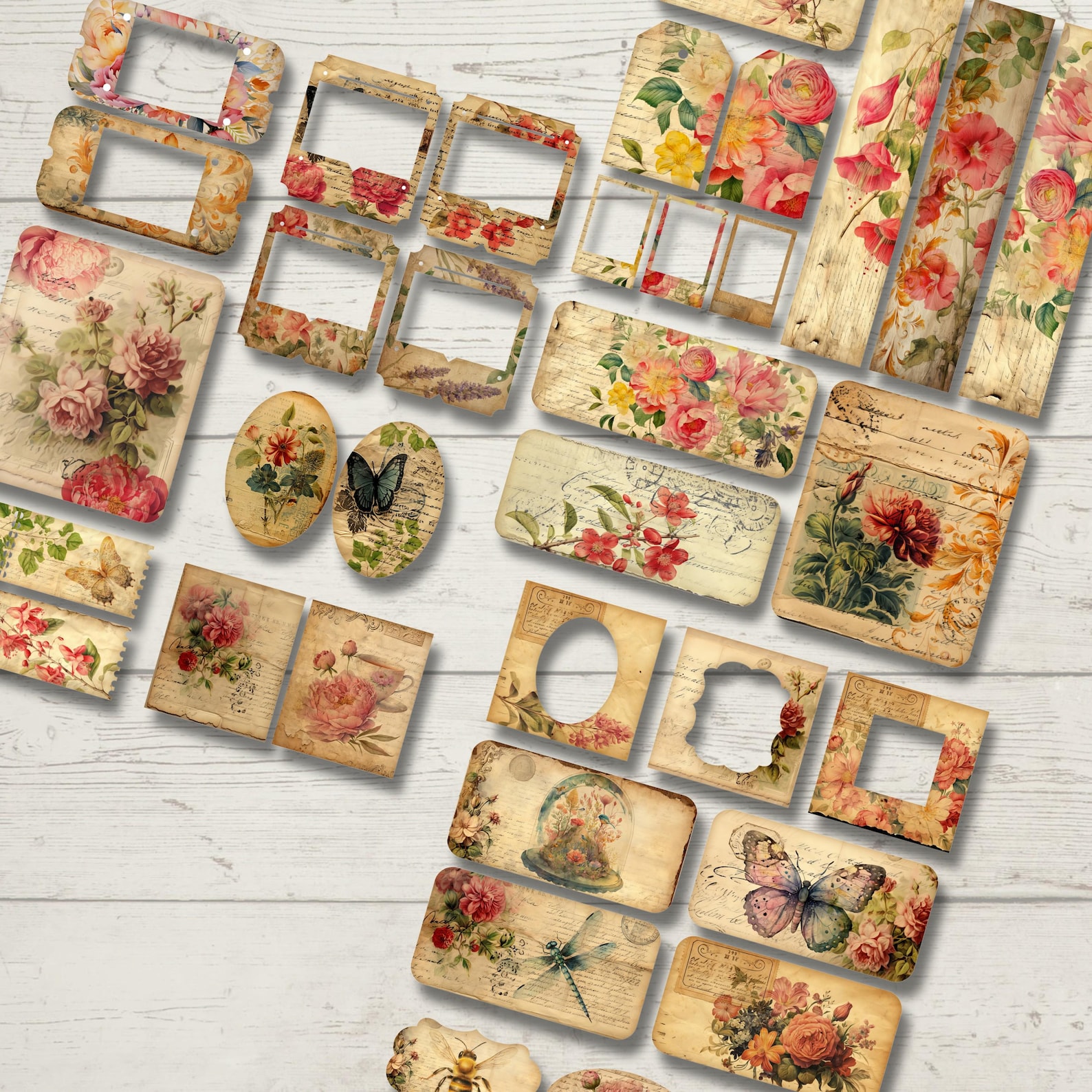 Vintage Floral Ephemera | Junk Journal | Floral Collage Sheet | Digital ...