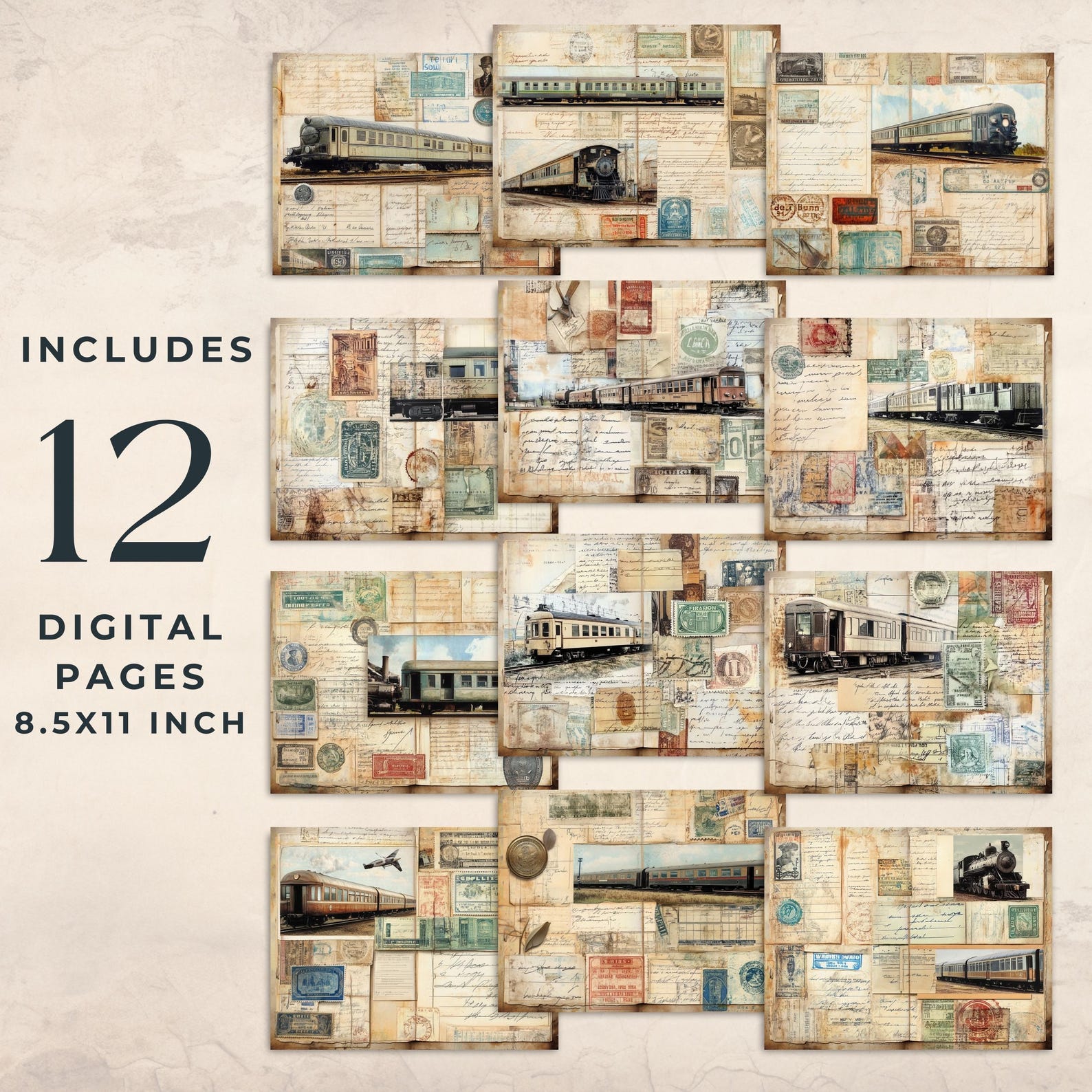 Vintage Train Junk Journal Kit | Railway Memories Printable Ephemera ...