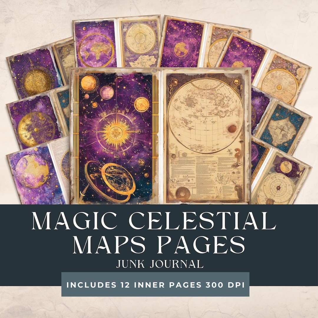 Mystical Celestial Maps Junk Journal | Ancient Star Charts Pages ...