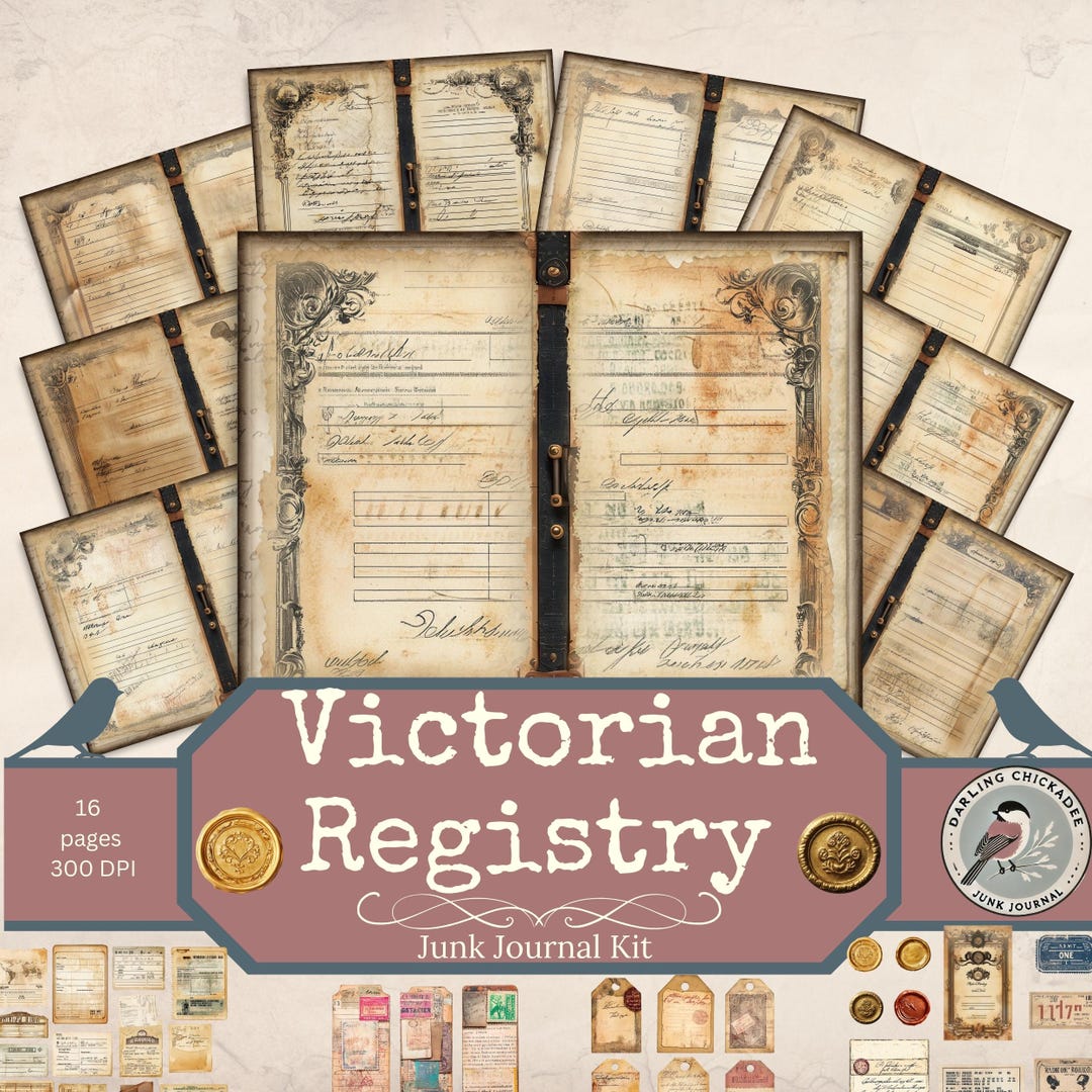 Victorian Registry Junk Journal Kit | Vintage Ledger Printable Ephemera ...