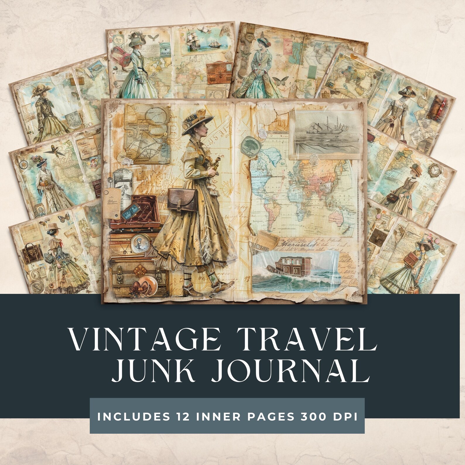 Vintage Travel Junk Journal Pages | Digital Collage | Vintage Junk ...