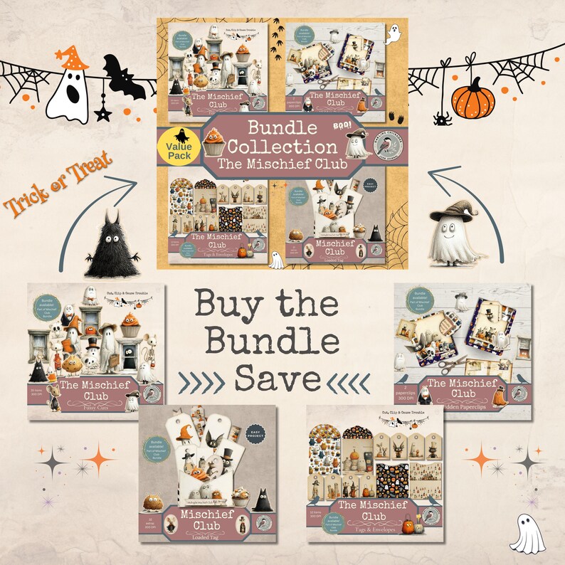 Mischief Club Fussy Cuts – Printable Halloween Ephemera | Cute Ghosts ...