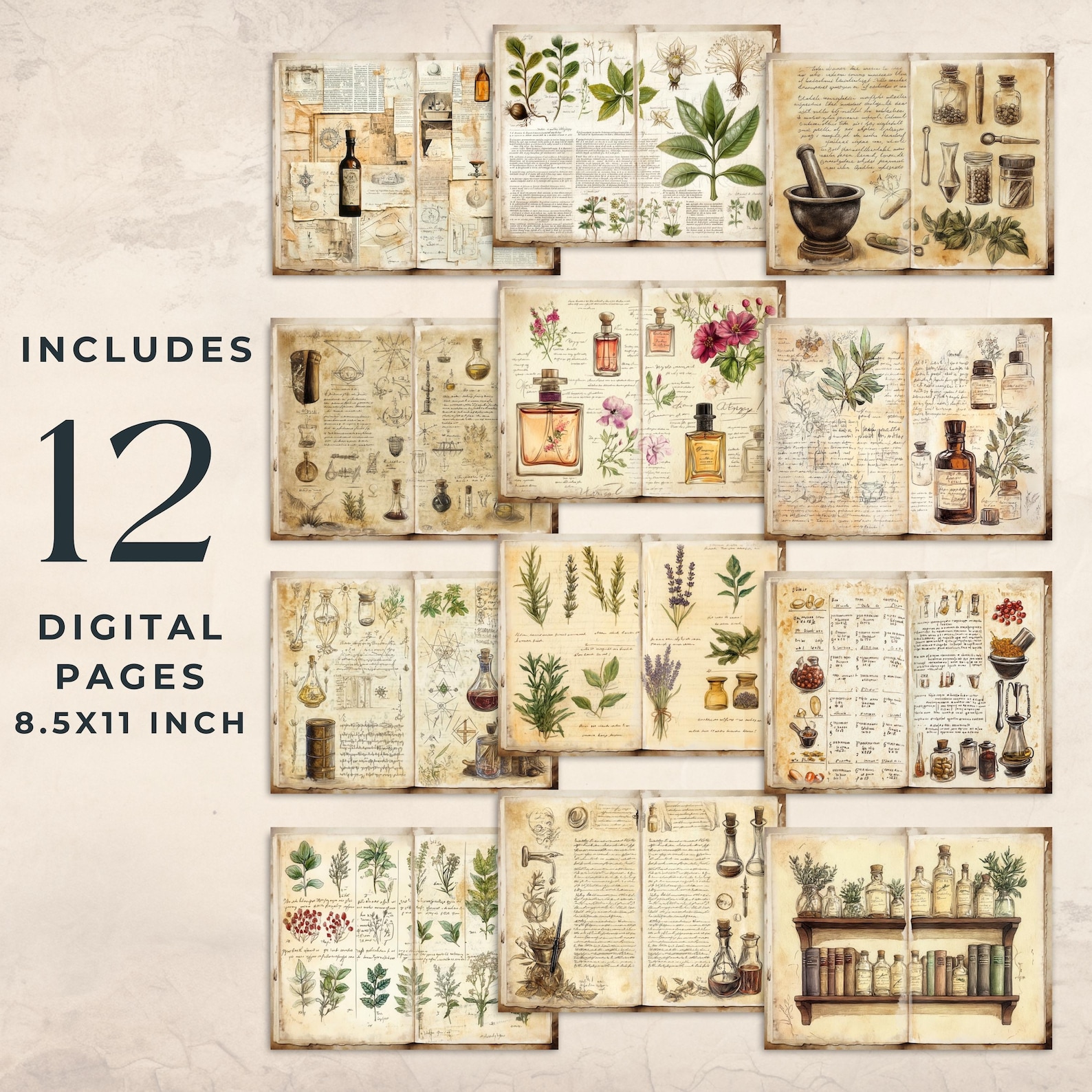 Victorian Apothecary Notes Junk Journal Kit | Herbal Vintage Ephemera ...