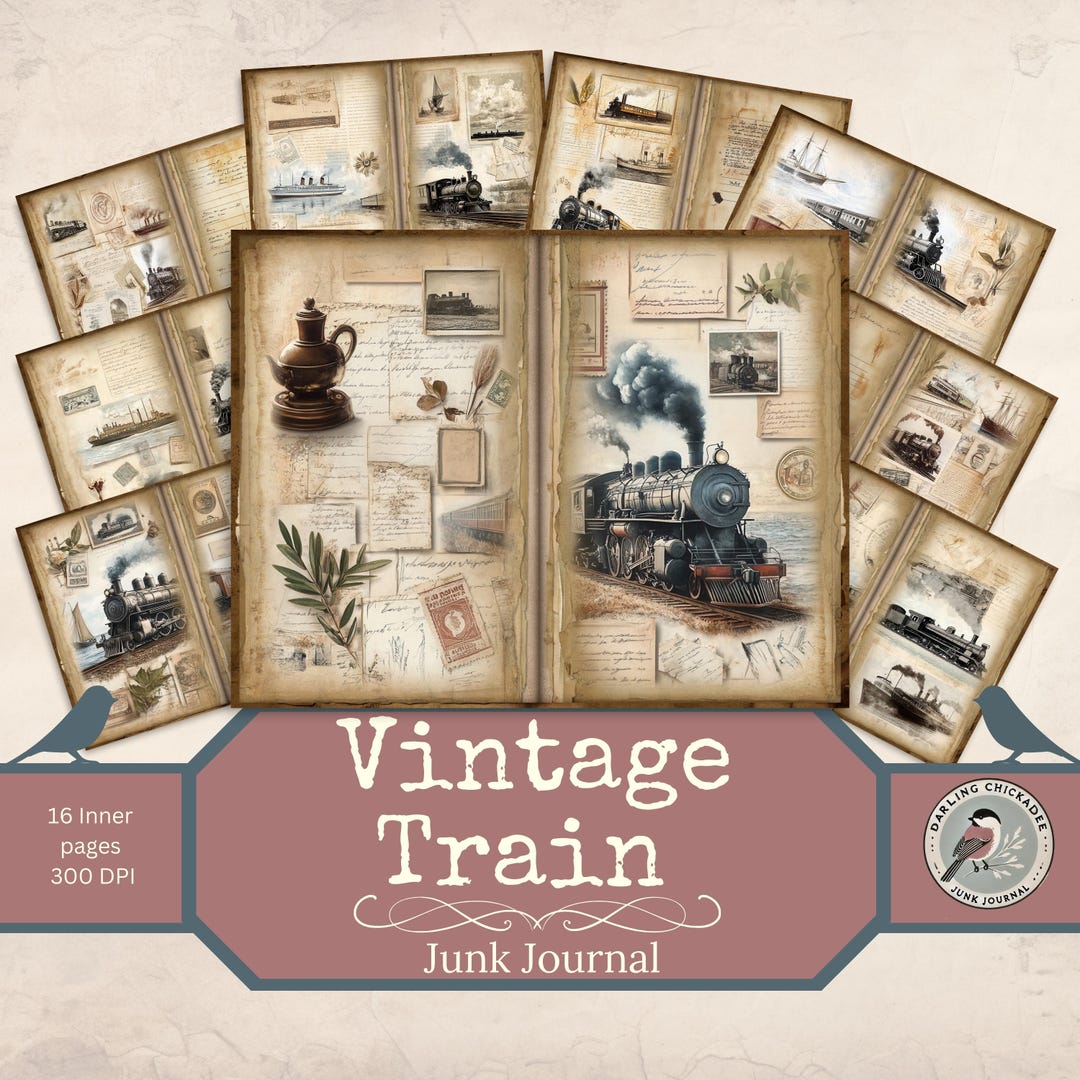Vintage Train Junk Journal Kit | Printable Steampunk Railway Pages With ...