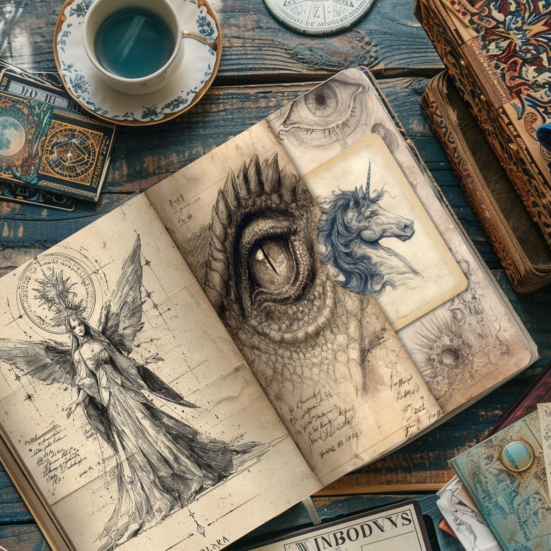 Magic Beasts Field Notes – Fantasy Junk Journal, Dragon & Unicorn ...