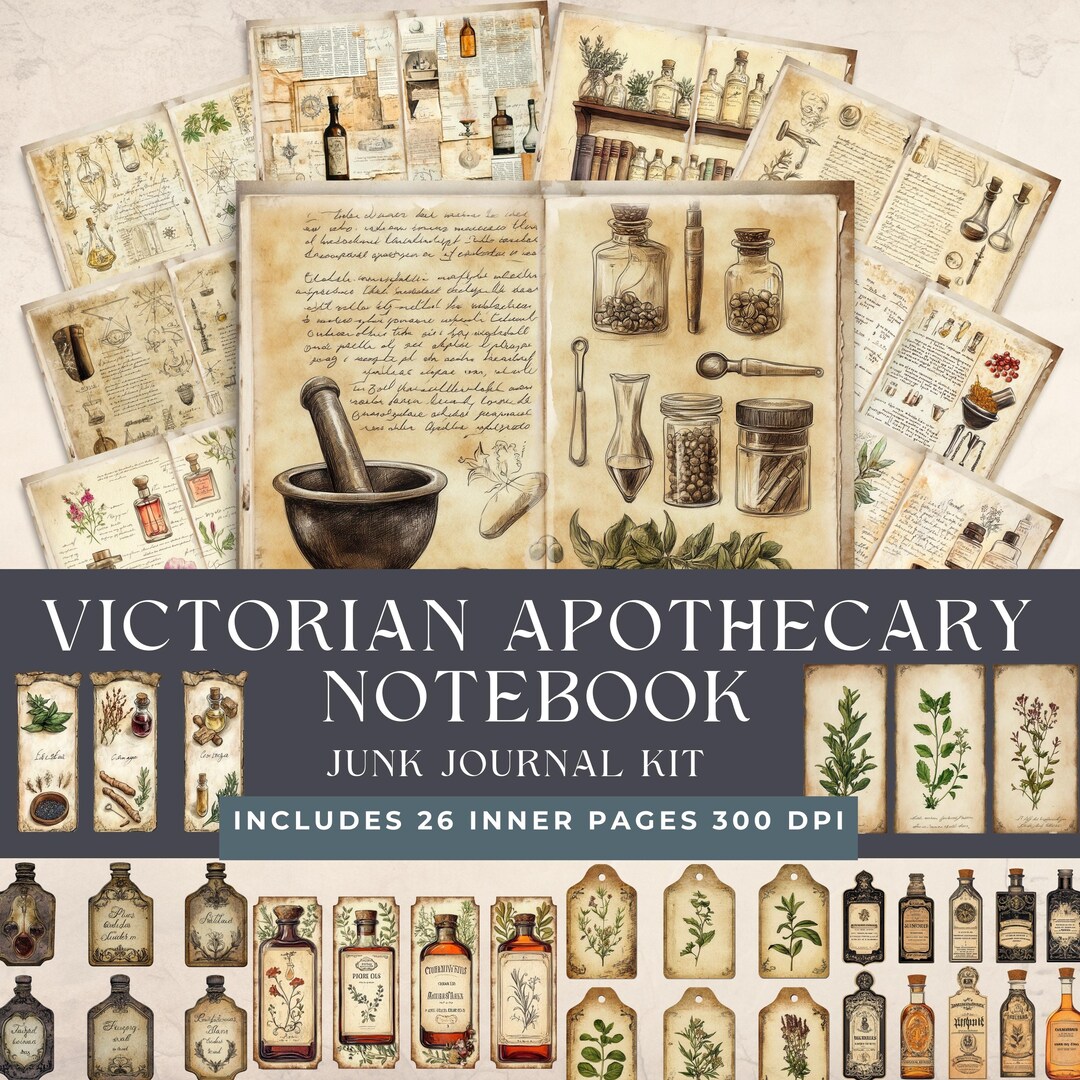Victorian Apothecary Notes Junk Journal Kit | Herbal Vintage Ephemera ...