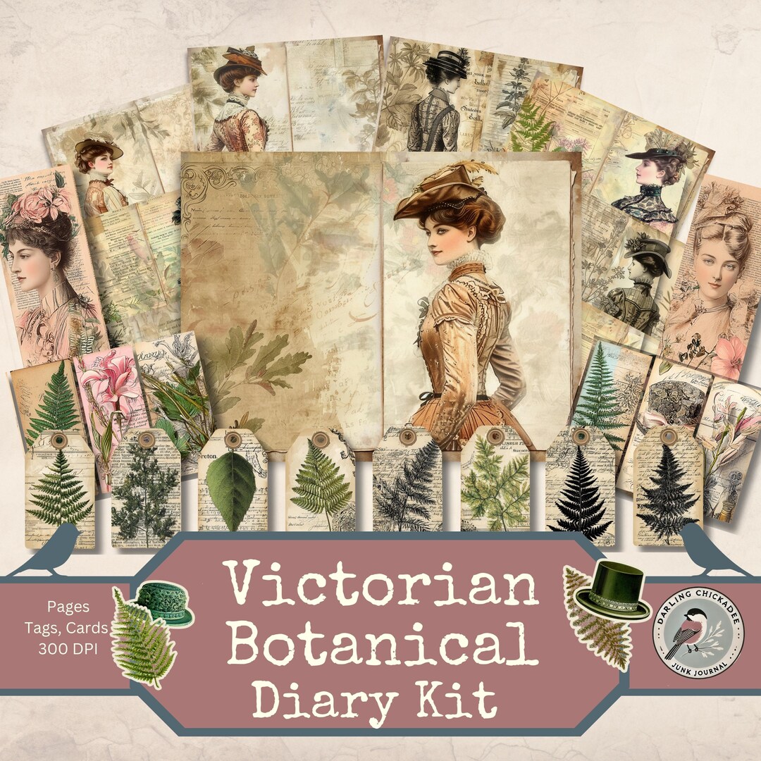 Victorian Botanical Diary Kit | Printable Vintage Pages, Botanical Tags ...