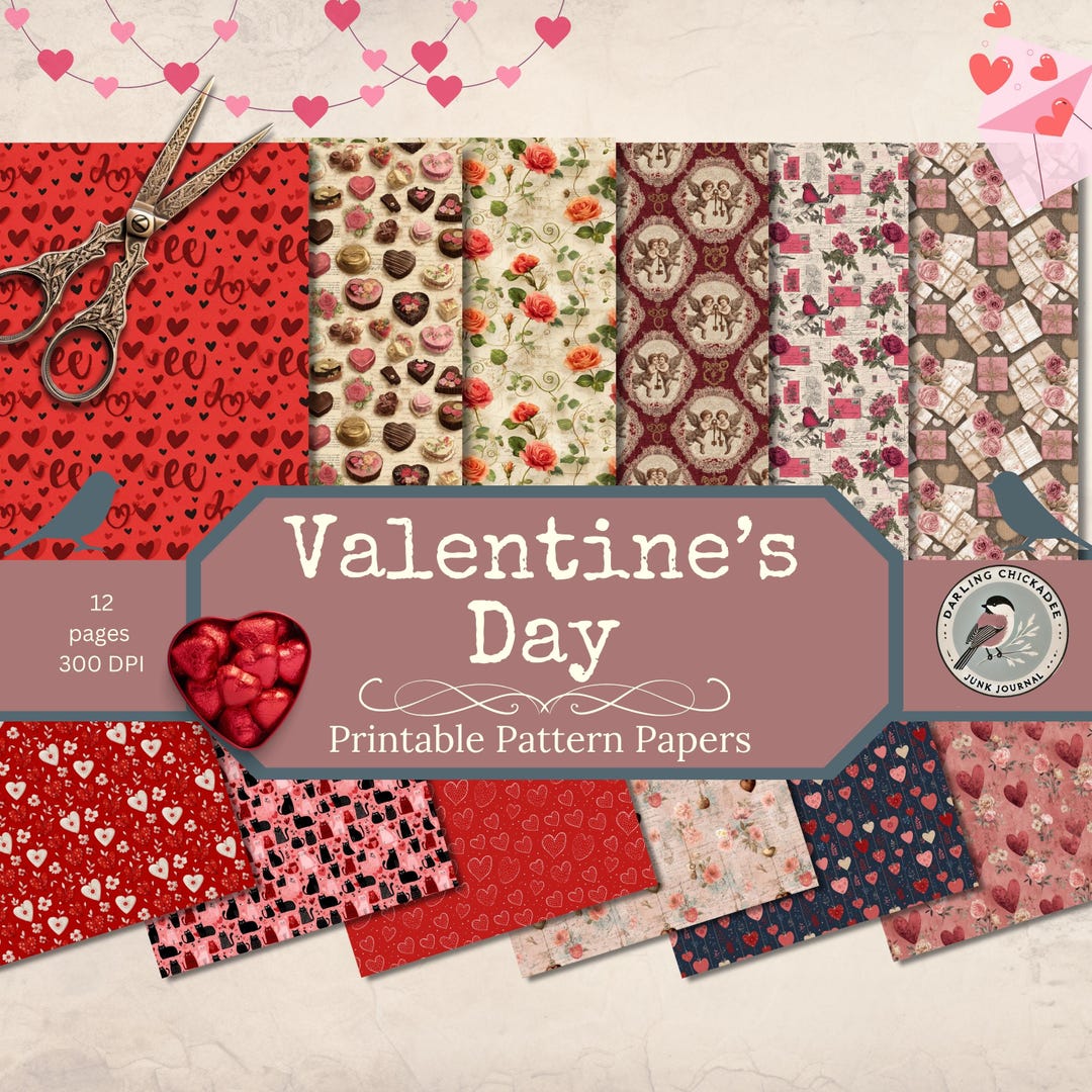 Valentine’s Day Printable Pattern Papers | Romantic Vintage Valentine ...