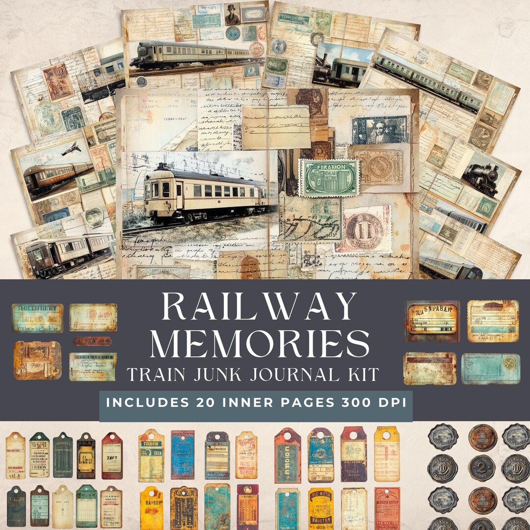 Vintage Train Junk Journal Kit | Railway Memories Printable Ephemera ...