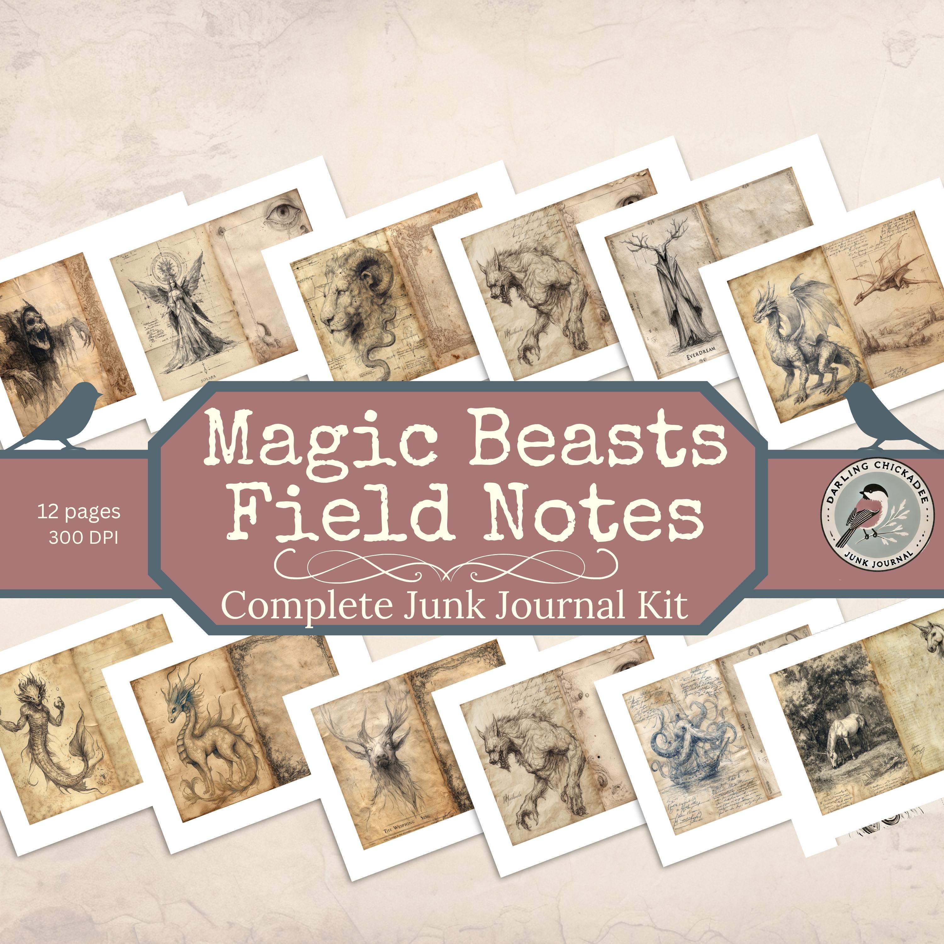 Magic Beasts Field Notes – Fantasy Junk Journal, Dragon & Unicorn ...