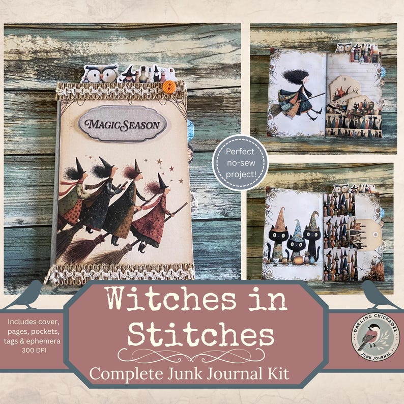 Witches in Stitches Junk Journal Kit | Halloween Printable Journal ...