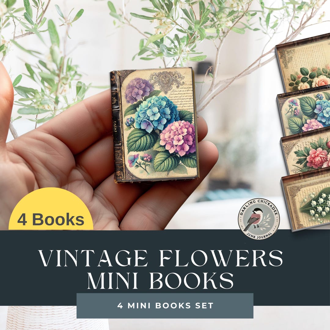 Vintage Flowers Mini Books – Set of 4 | Miniature Botanical Books for ...
