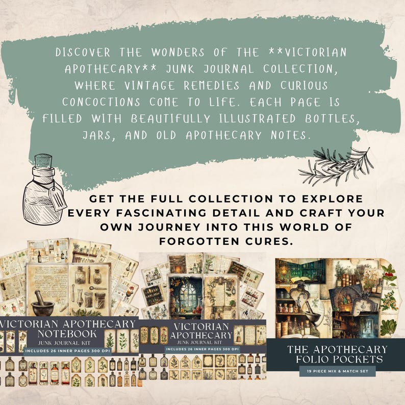 Victorian Apothecary Notes Junk Journal Kit | Herbal Vintage Ephemera ...