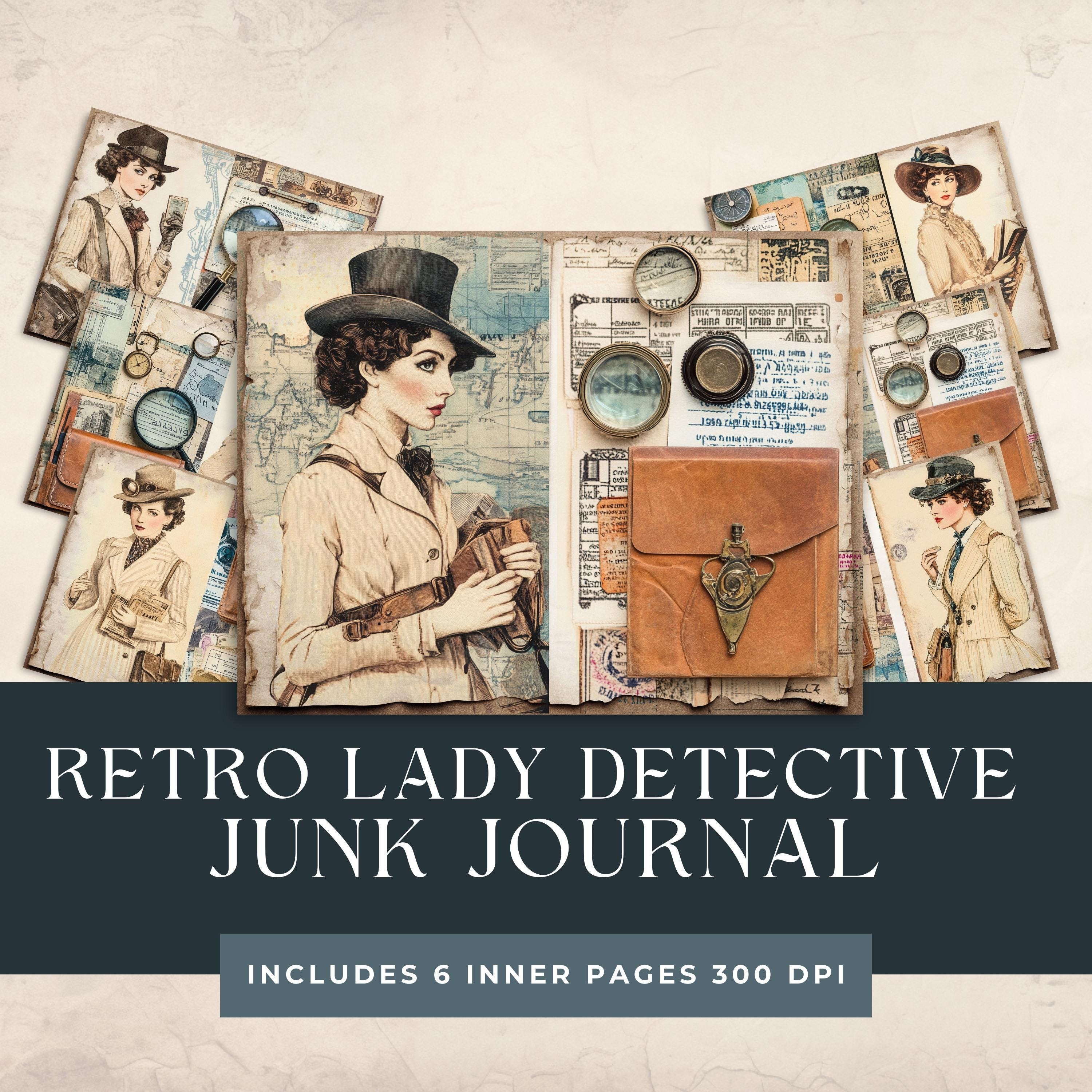 Lady Detective Retro Junk Journal Kit | Vintage Detective Files | Crime ...
