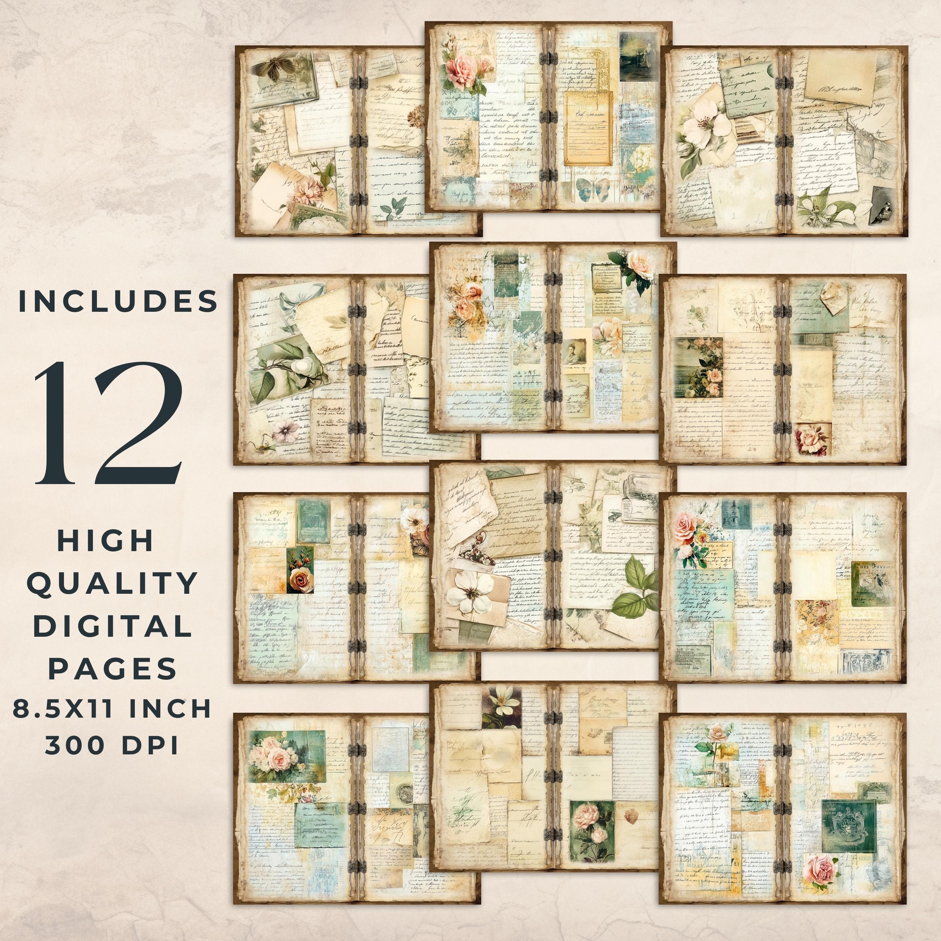 Vintage Botanical Junk Journal Kit | Floral Scrapbook Pages | Digital ...
