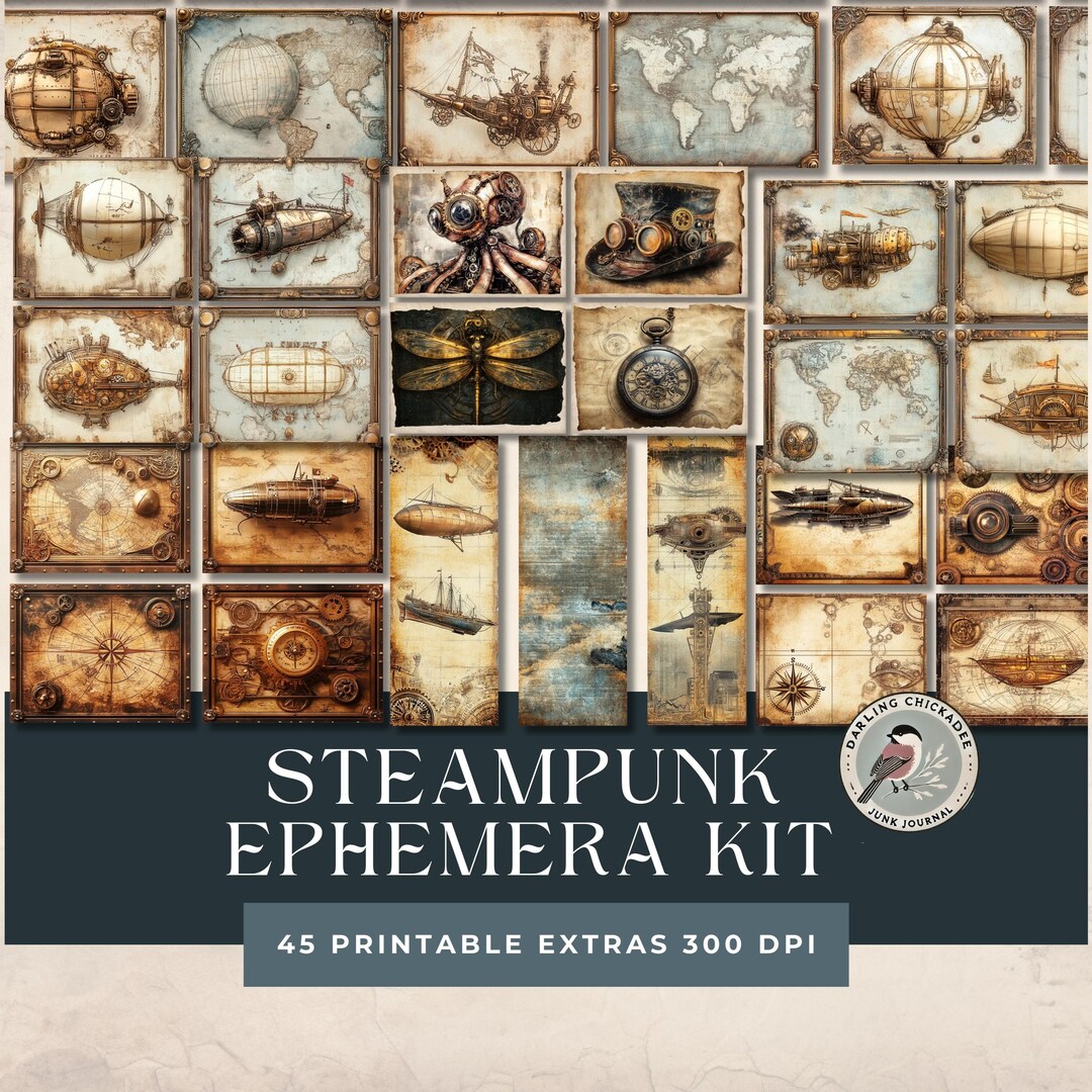 Steampunk Ephemera Junk Journal Kit | Vintage Ephemera Kit | Mechanical ...