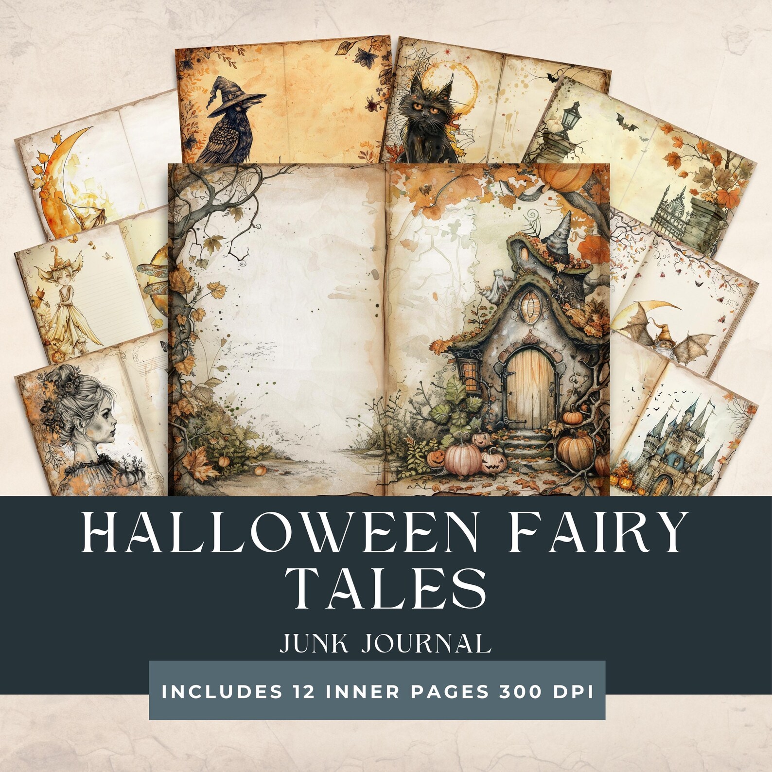 Halloween Fairy Tales Junk Journal Pages | Spooky Printables | Holiday ...