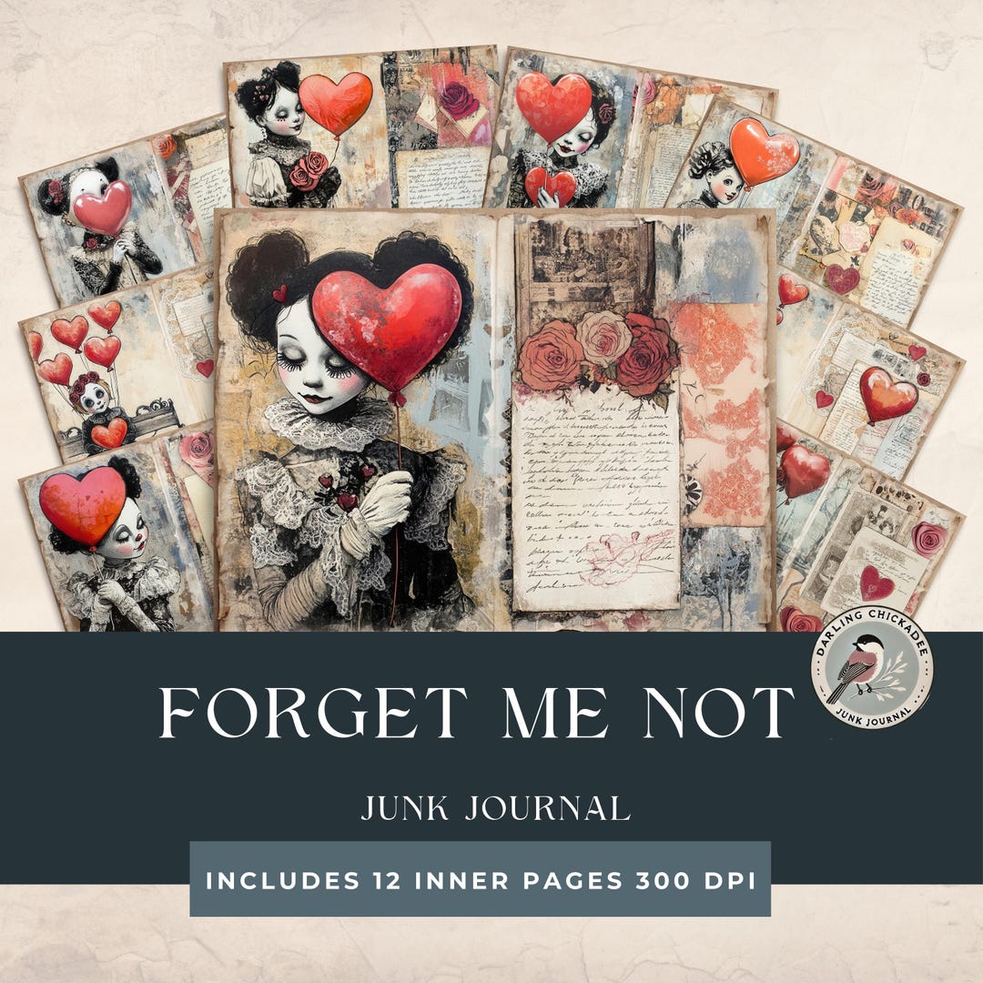 Forget Me Not Valentine Junk Journal Pages | Grunge Art | Whimsical ...