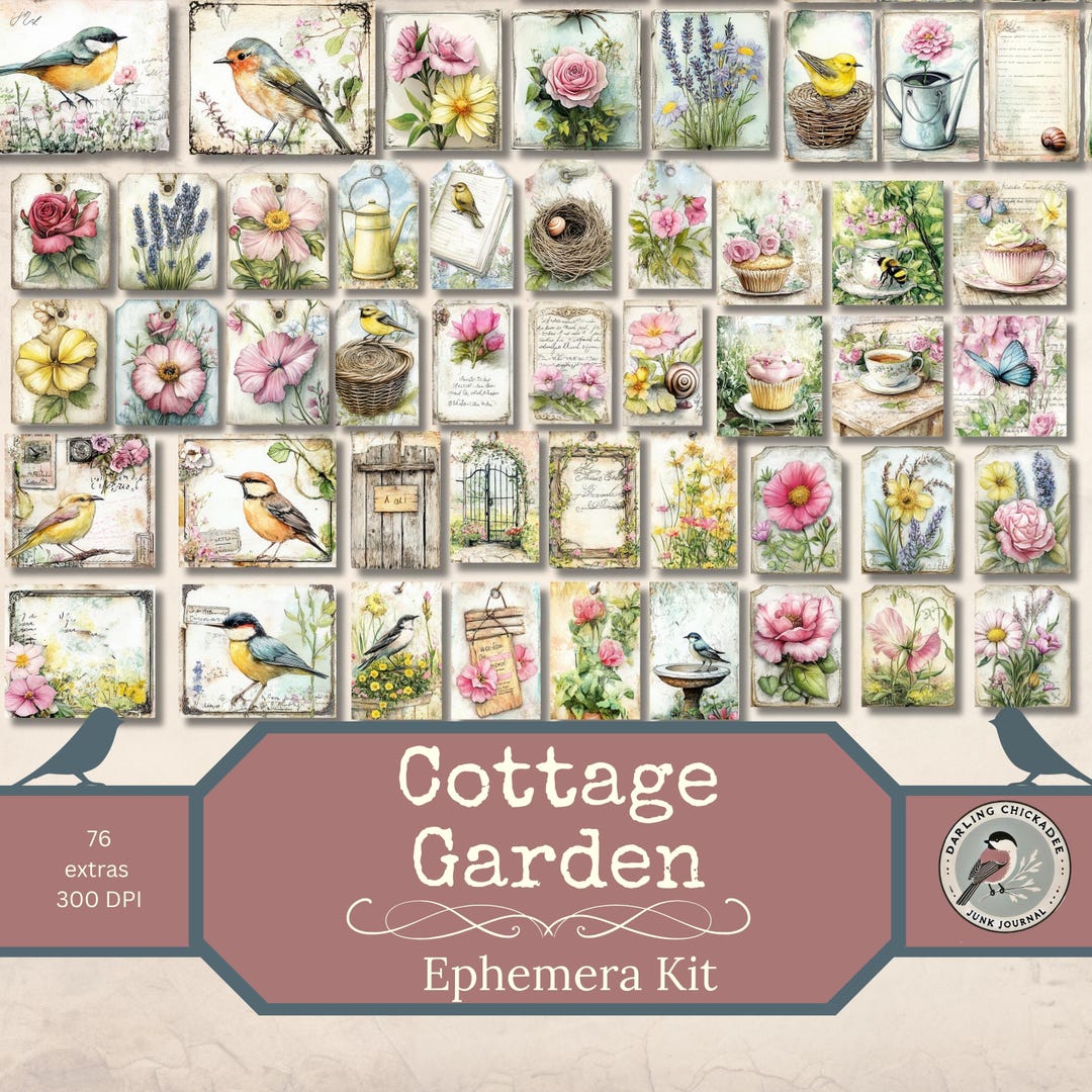 Cottage Garden Ephemera Kit | Printable Junk Journal Extras & Vintage ...