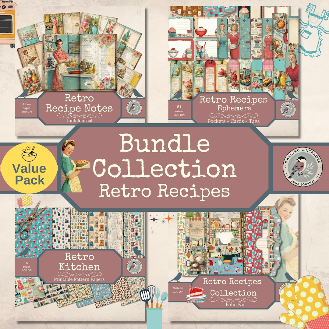 Retro Recipes Junk Journal Bundle | 111 Printable Pieces | Vintage ...