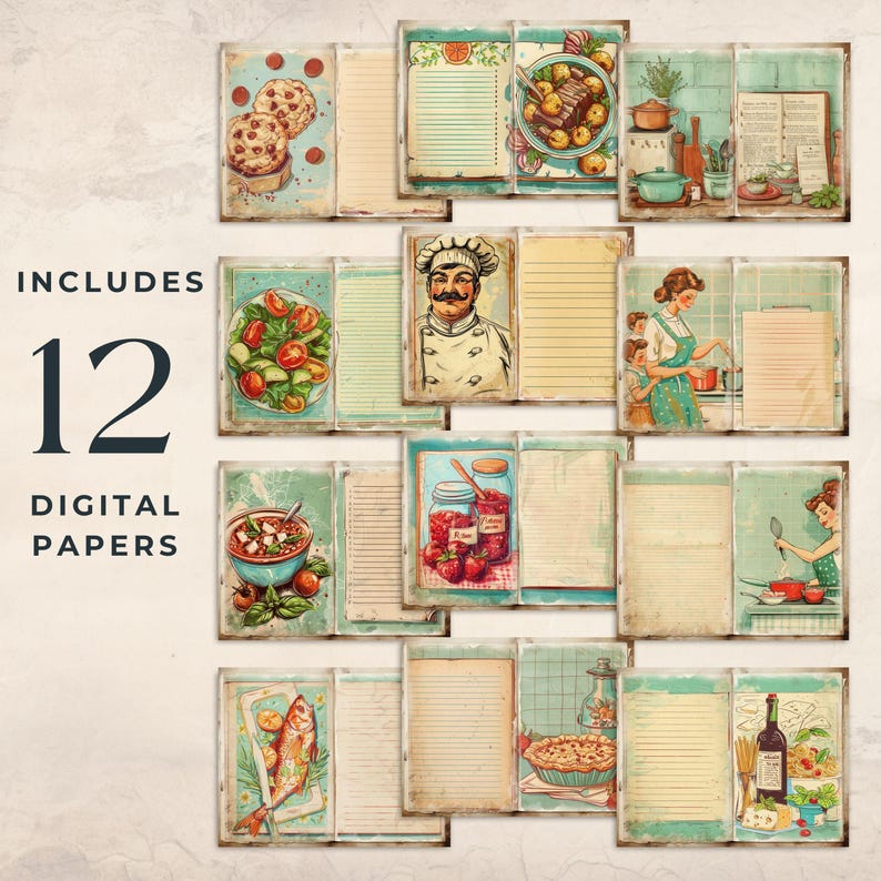 Cookbook Junk Journal | Kitchen Ephemera | Food Ephemera | Printable ...