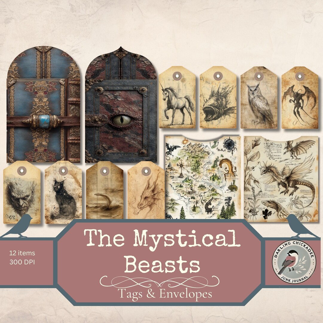 The Mystical Beasts Tags & Envelopes – Fantasy Junk Journal Printables ...