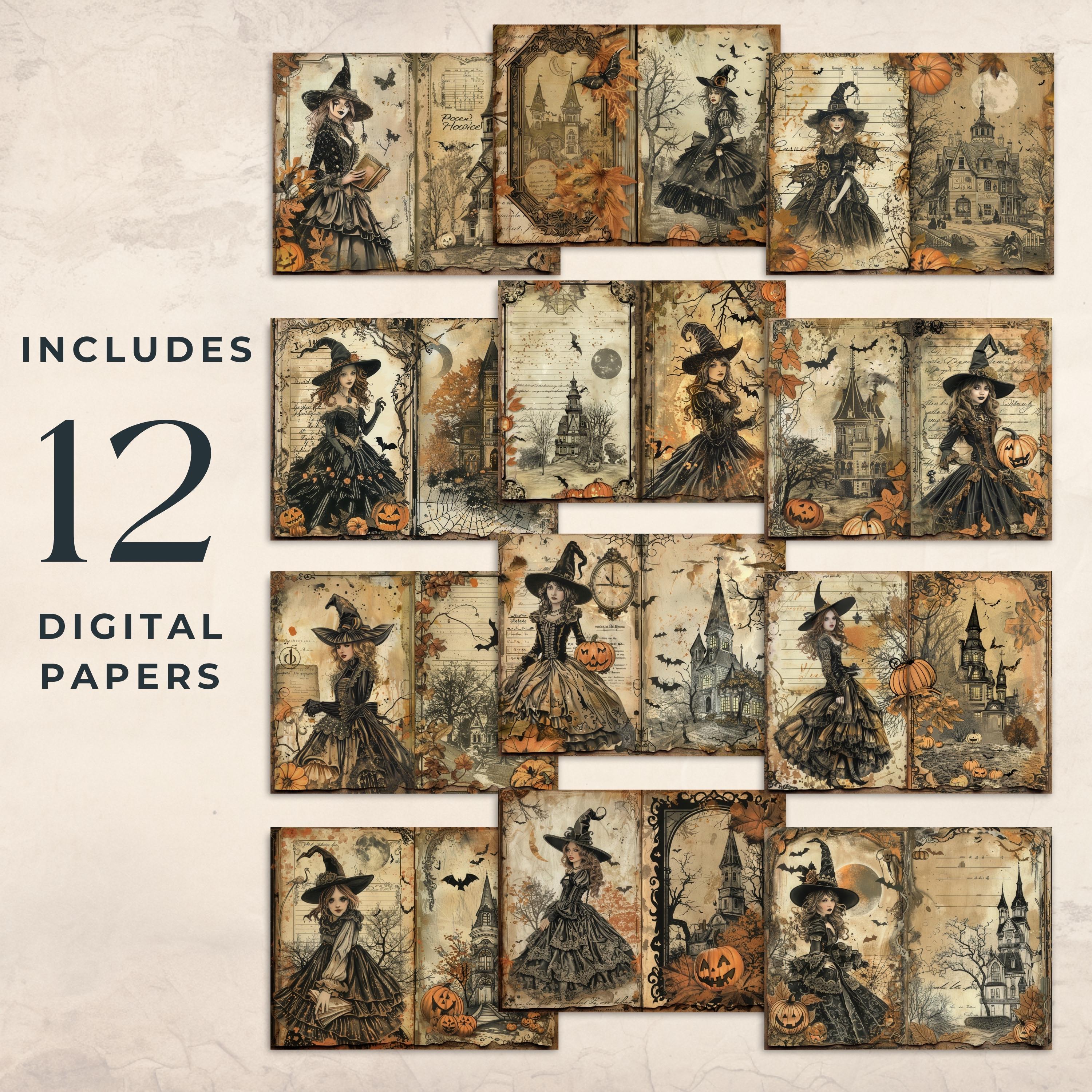 Whimsical Witches and Haunted Houses Witch Paper Download Junk Journal ...