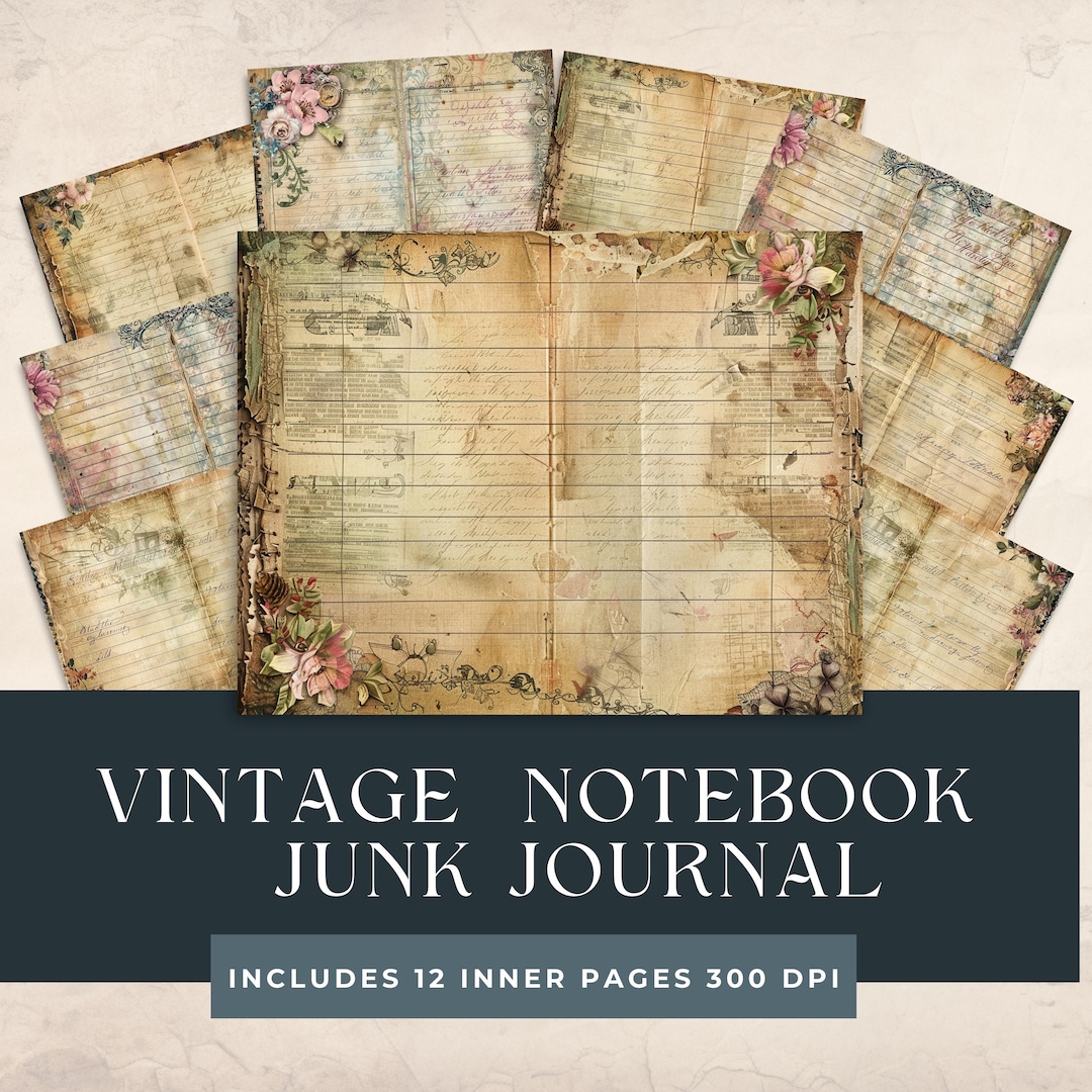 Vintage Notebook Junk Journal Kit | Vintage Lined Papers | Old Papers ...