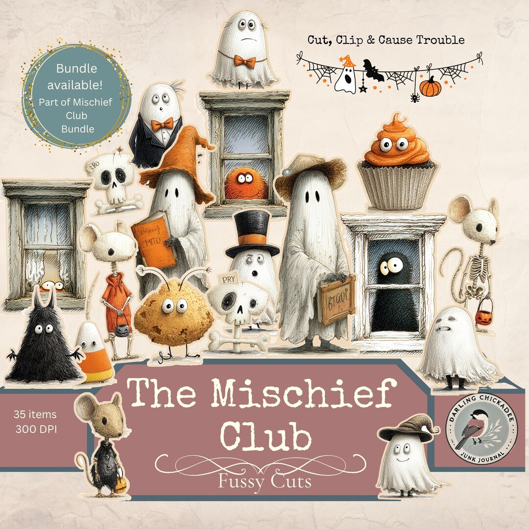 Mischief Club Fussy Cuts – Printable Halloween Ephemera | Cute Ghosts ...