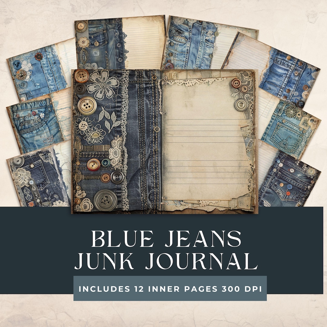 Jeans Junk Journal Kit, Old Denim Insert, Vintage Ephemera, Scrapbooks ...