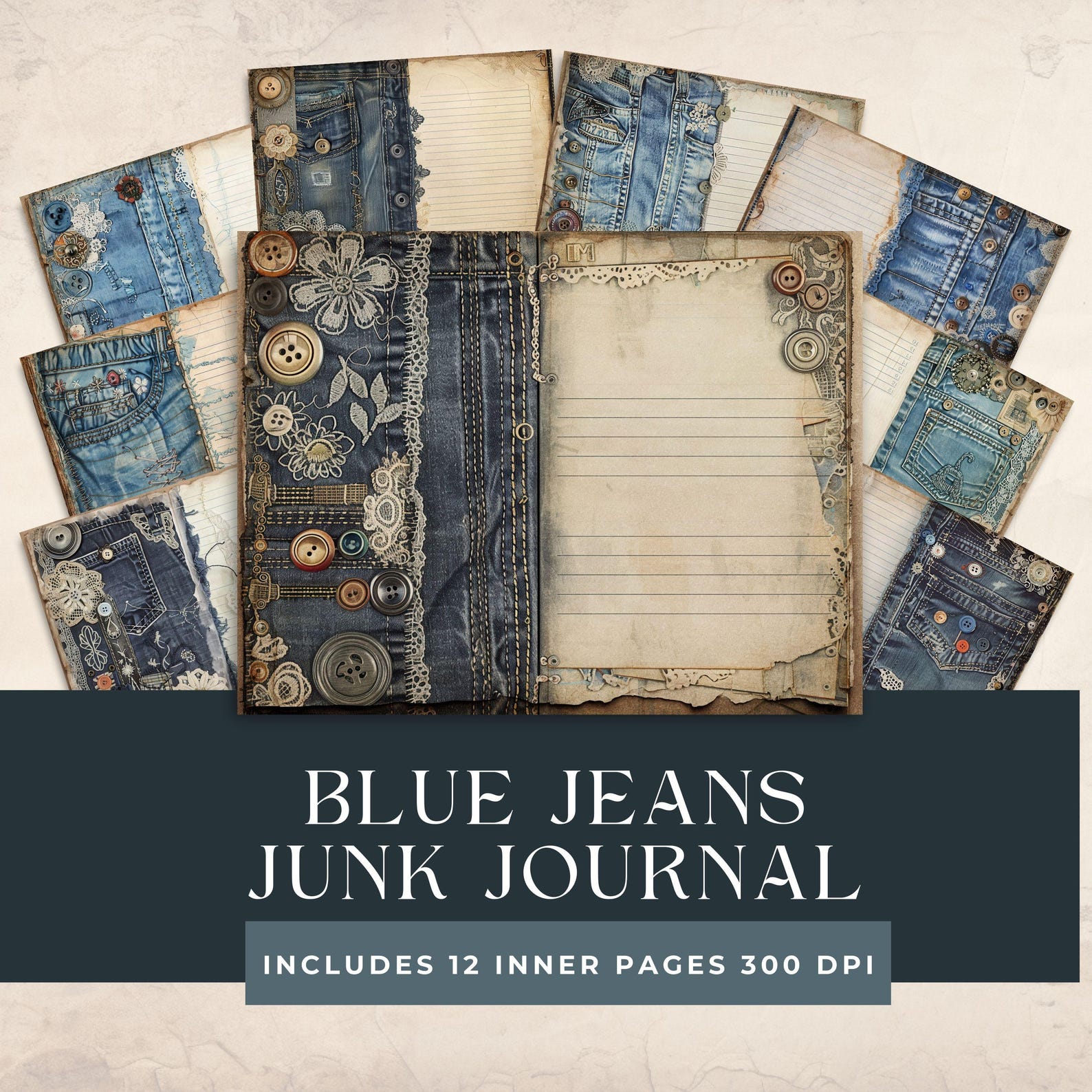 Jeans Junk Journal Kit, Old Denim Insert, Vintage Ephemera, Scrapbooks ...