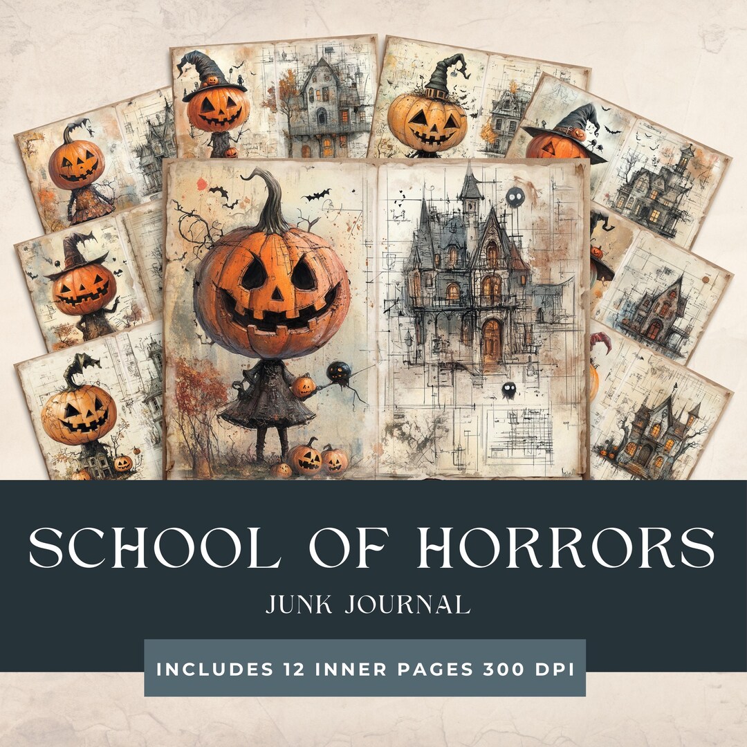School of Horrors Junk Journal Pages | Spooky Halloween Scrapbooking ...
