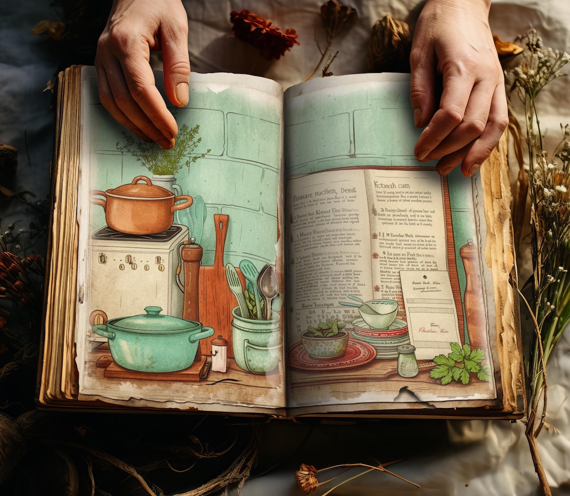 Cookbook Junk Journal | Kitchen Ephemera | Food Ephemera | Printable ...