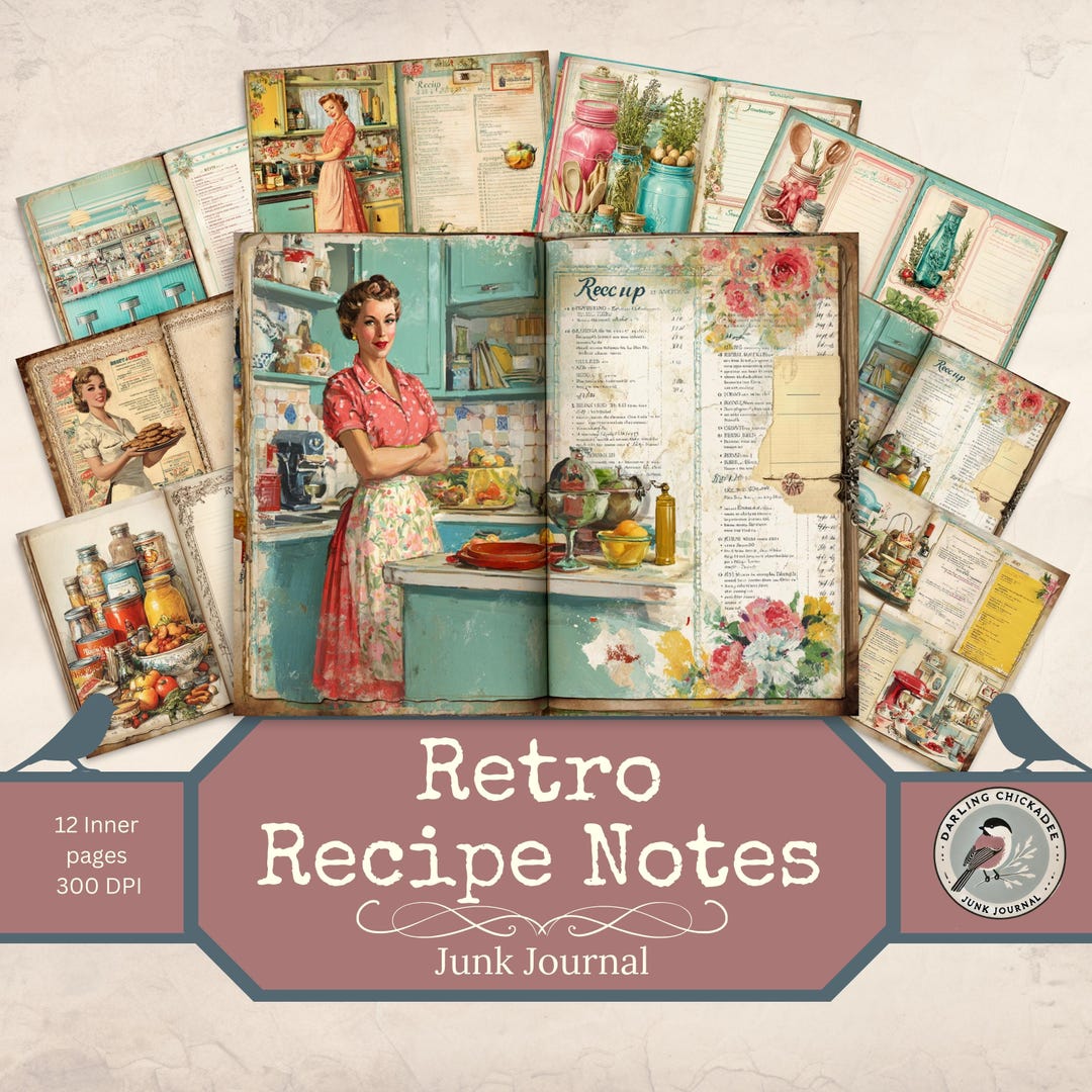 Retro Recipe Notes Journal | Vintage Kitchen Junk Journal Kit ...