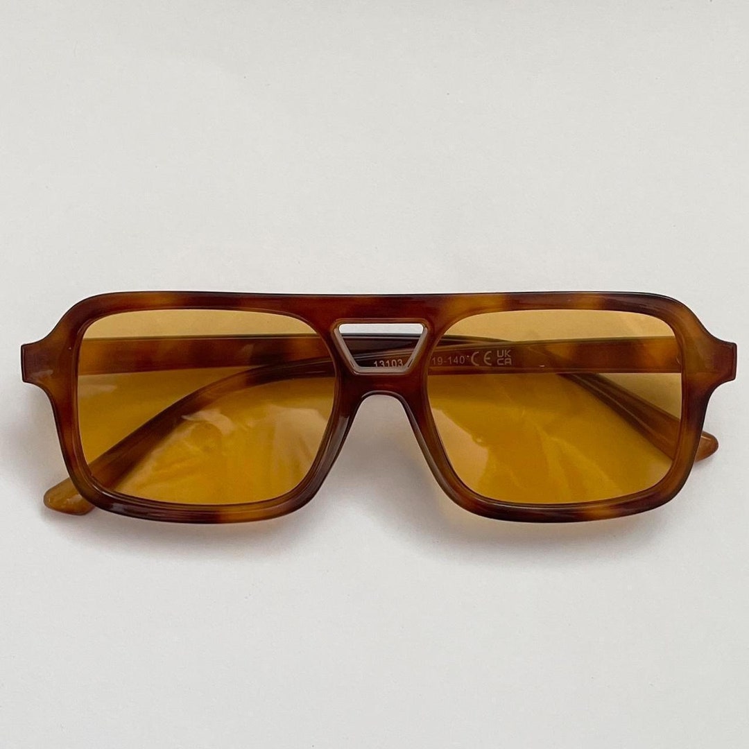 Brown / Tan Vintage Style Tortoise Shell Aviator Sunglasses - Men and ...
