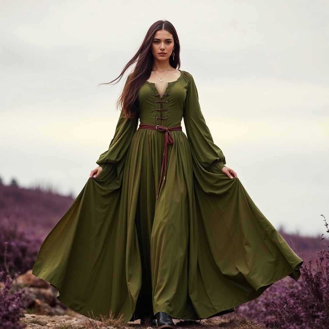 Medieval Linen Maxi Dress: Renaissance Fair Gown With Belt - Etsy