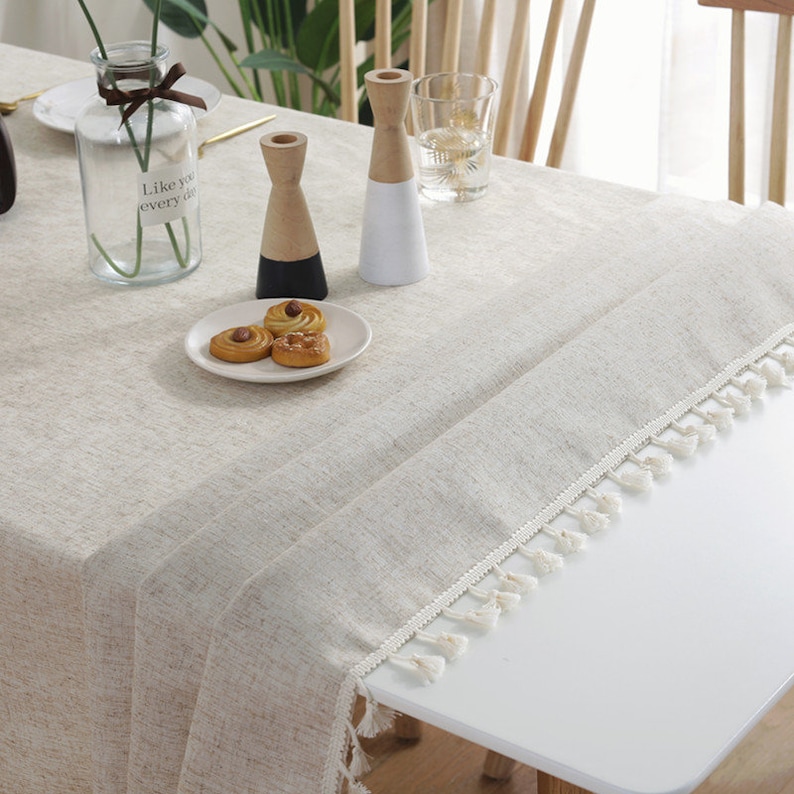 Slub Linen Fabric Tablecloth Neutral Tablecloth With Tassel - Etsy