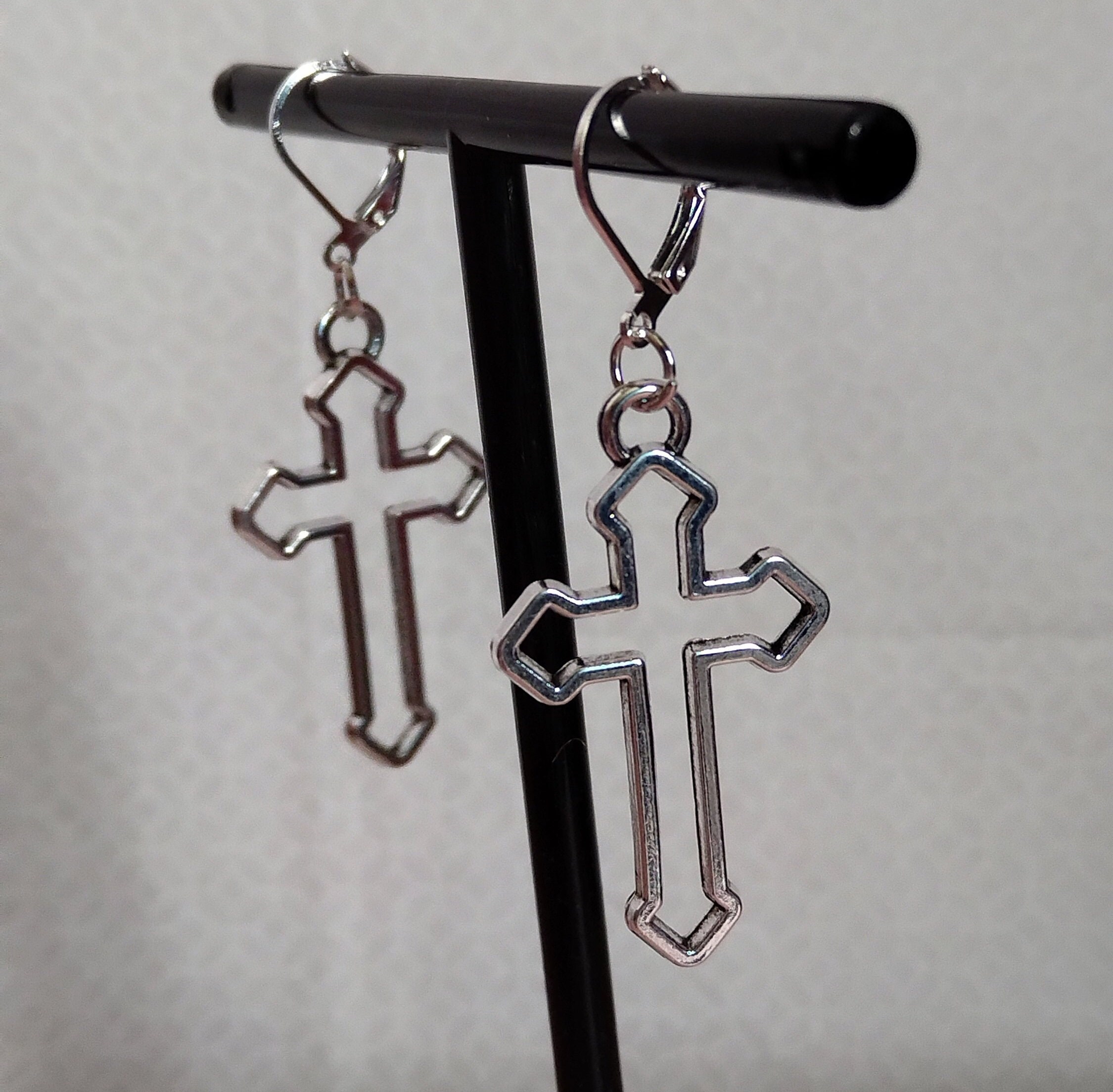 Large Cross Earrings Open Cross Drop Earrings Cross Huggies - Etsy