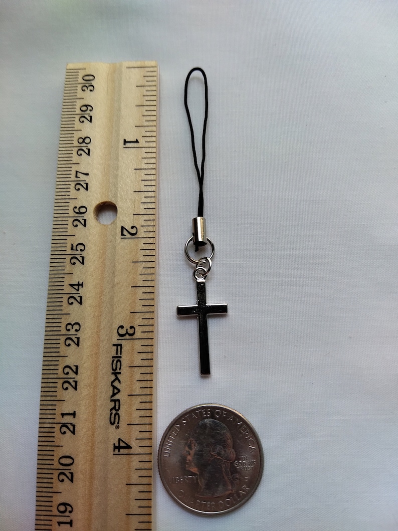 Cross Phone Charm Strap, Silver Cross Phone Charm Strap, Zipper Pull ...